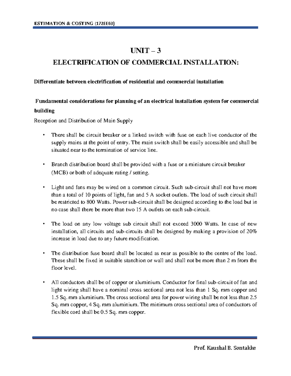 Unit-3 Estimation and Costing notes 2 - UNIT – 3 ELECTRIFICATION OF ...