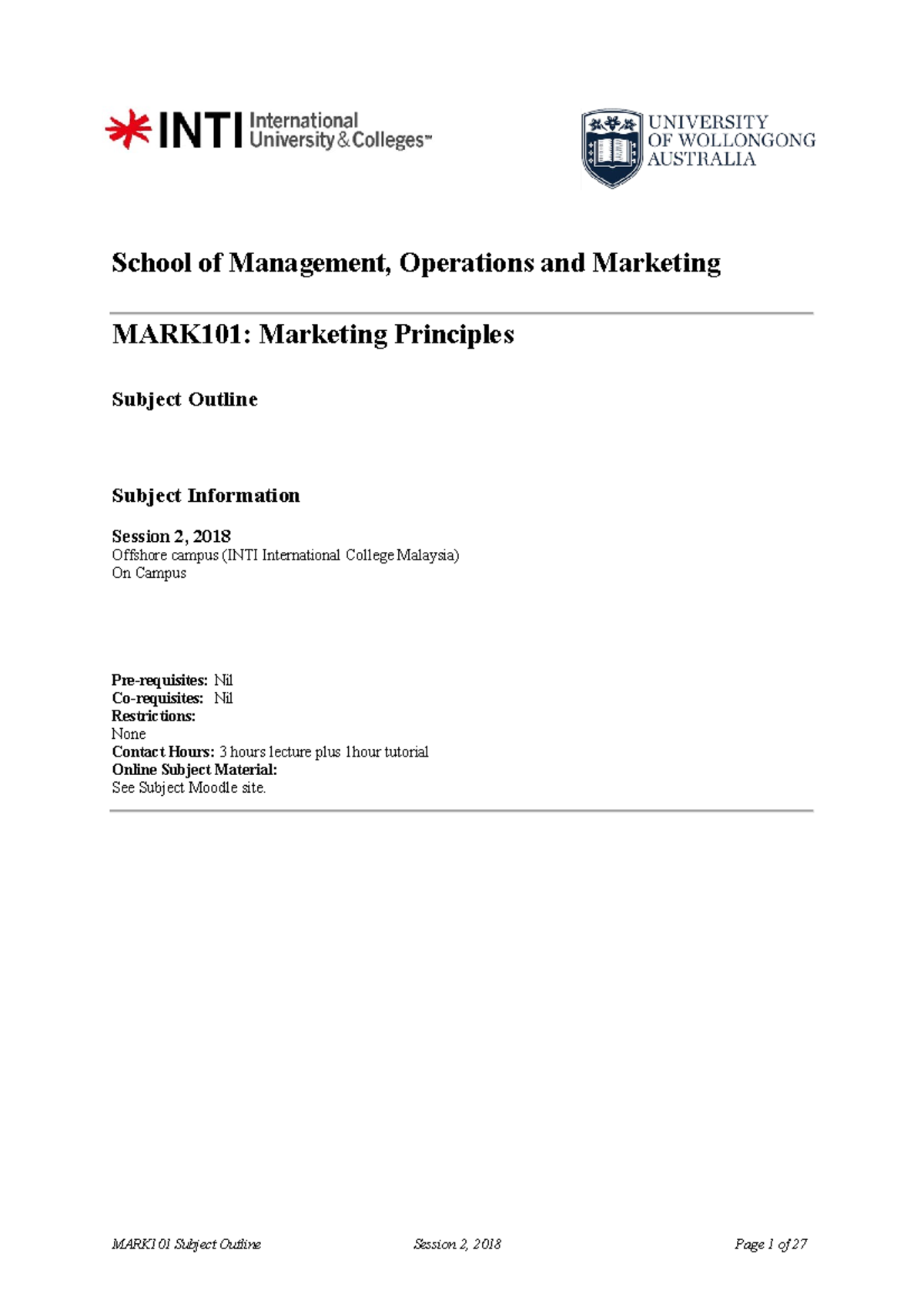 MARK101 - Session 2 2018 Vinesh M Penang - School of Management ...