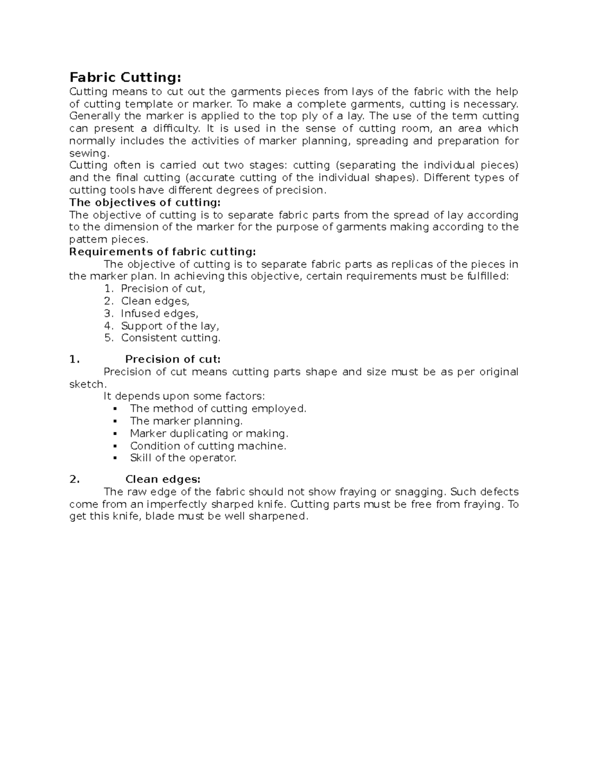 Lecture Sheet-6- Fabric Cutting how to cut fabric - Fabric Cutting ...