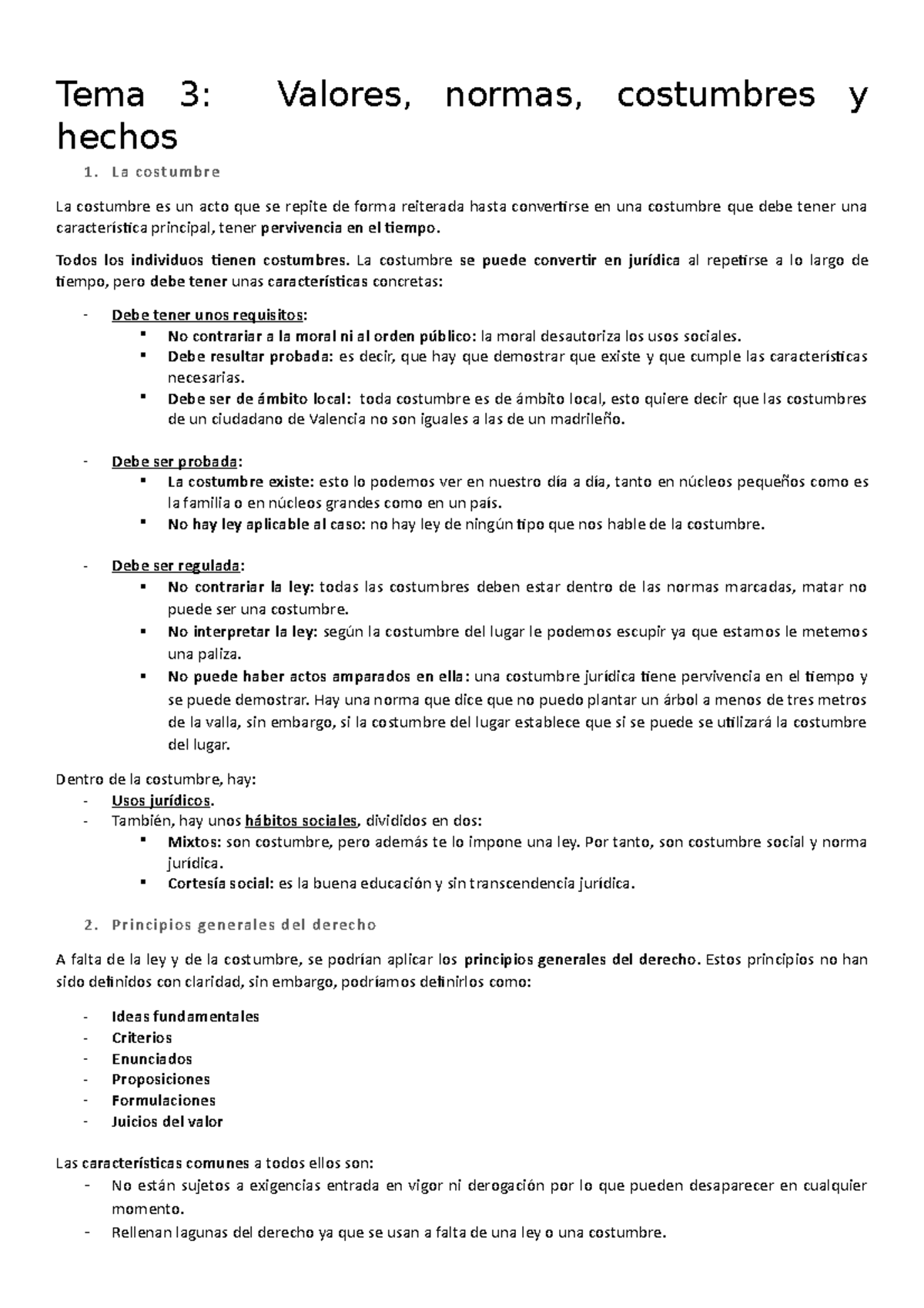 Tema 3 - Normas, costumbres, hechos y valores jurídicos - Tema 3 ...