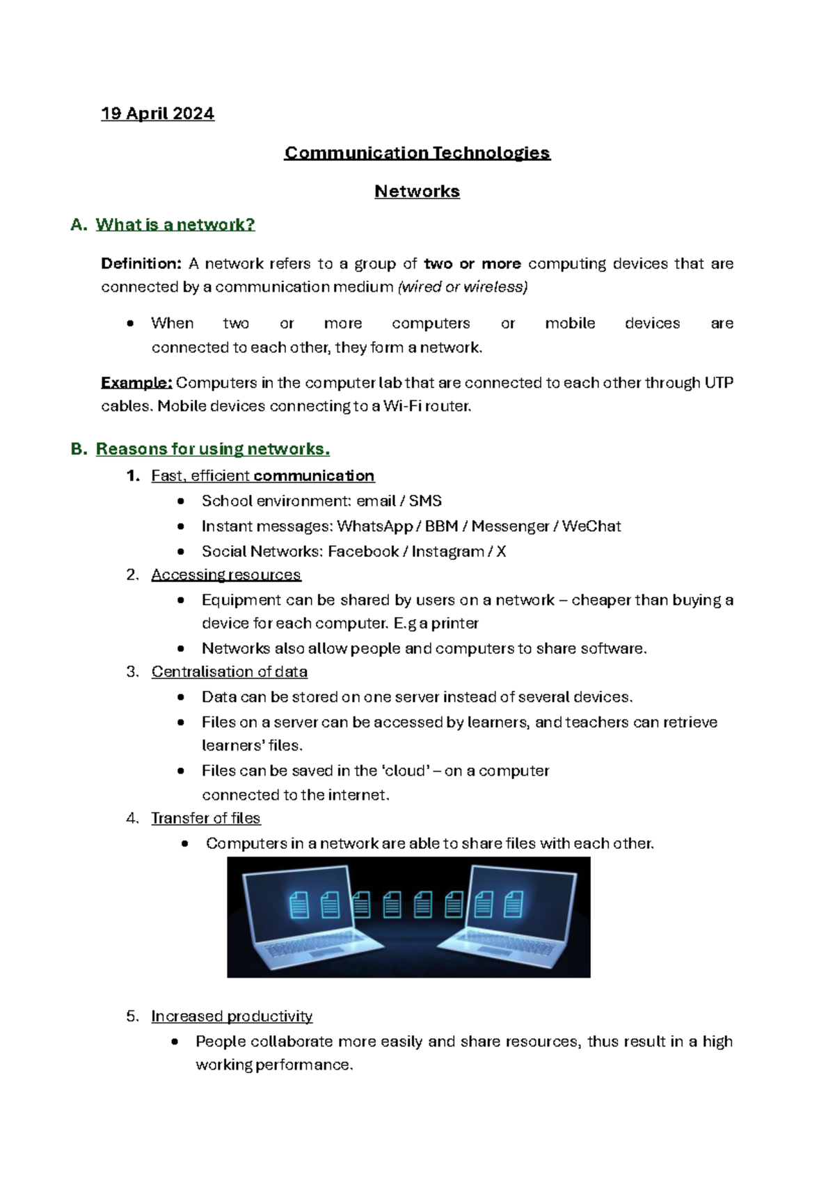 Networks Printable version 240421 142052 - 19 April 2024 Communication ...