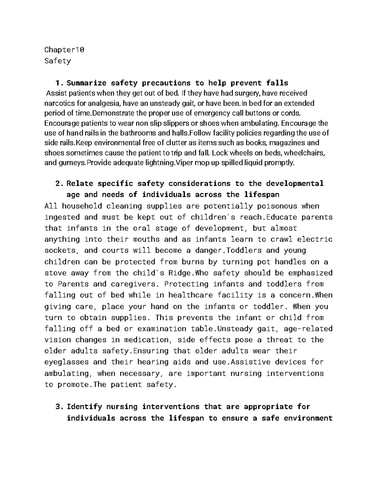 Chapter 10 - safety - Chapter Safety Summarize safety precautions to help prevent falls Assist ...