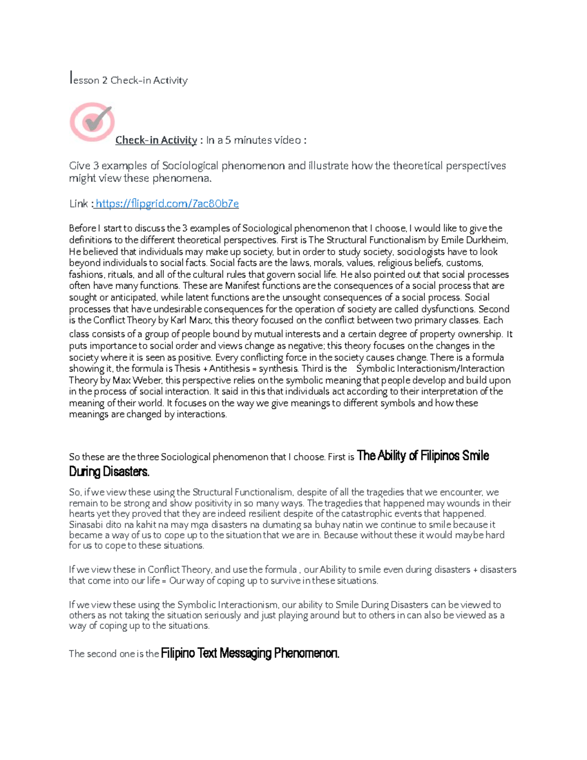 UCSP activity - lesson 2 Check-in Activity Check-in Activity : In a 5 ...