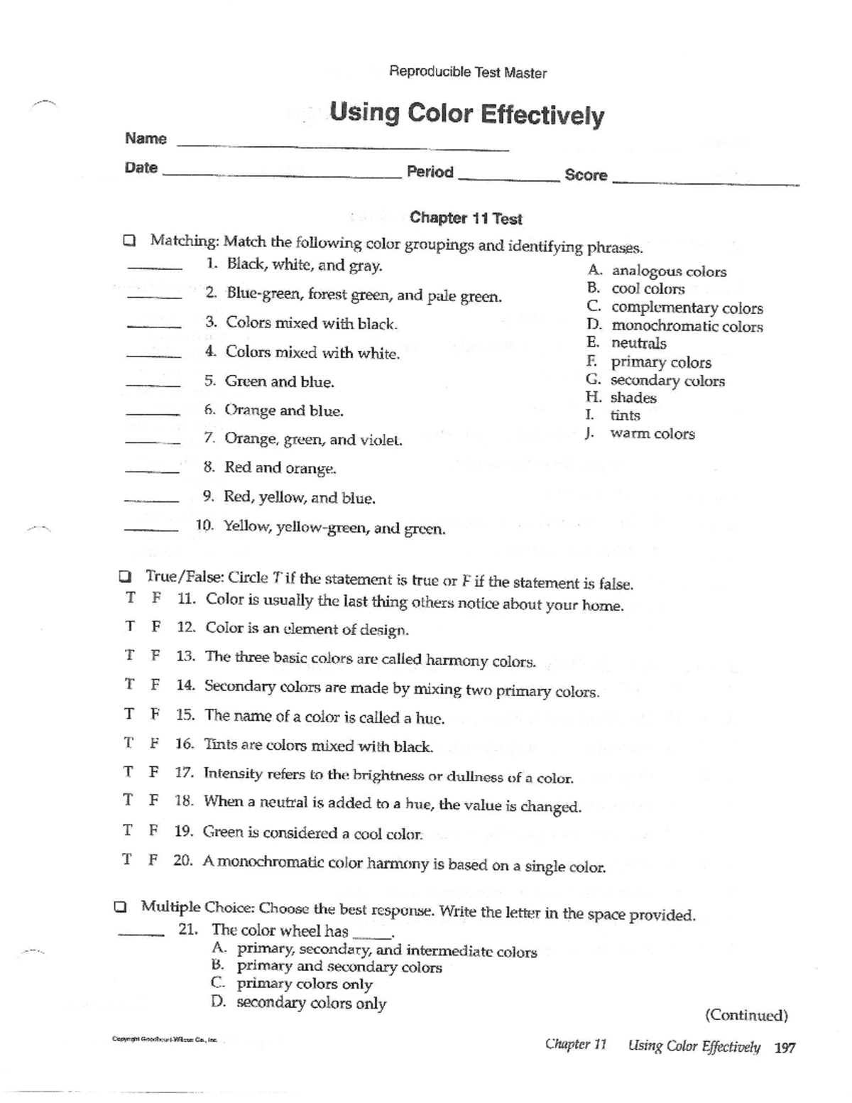 Ch - design color wheel practice test its important if ur interested in ...