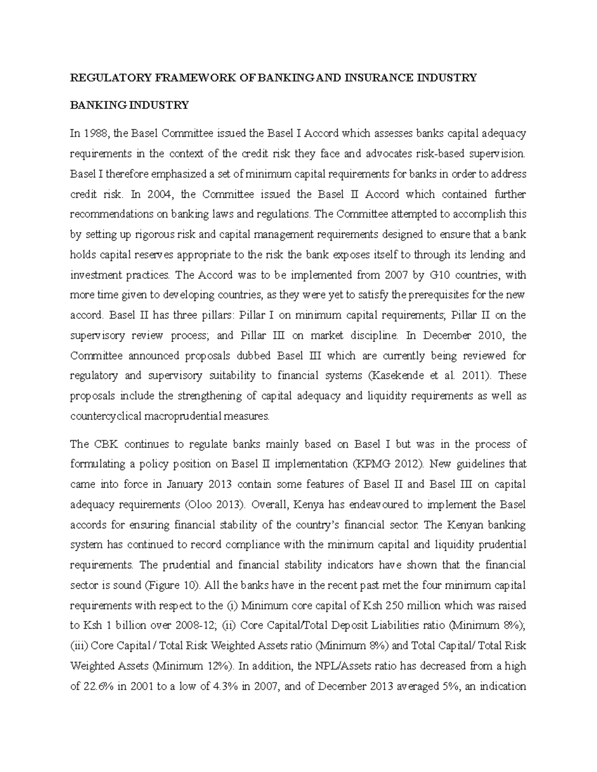 Regulatory Framework OF Banking AND Insurance Industry - REGULATORY ...