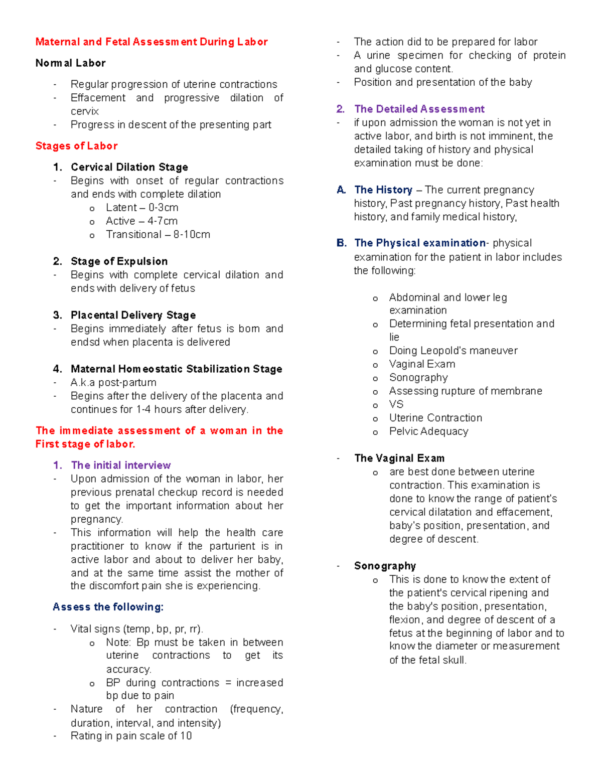 Maternal and Fetal Assessment During Labor - k post-partum Begins after ...