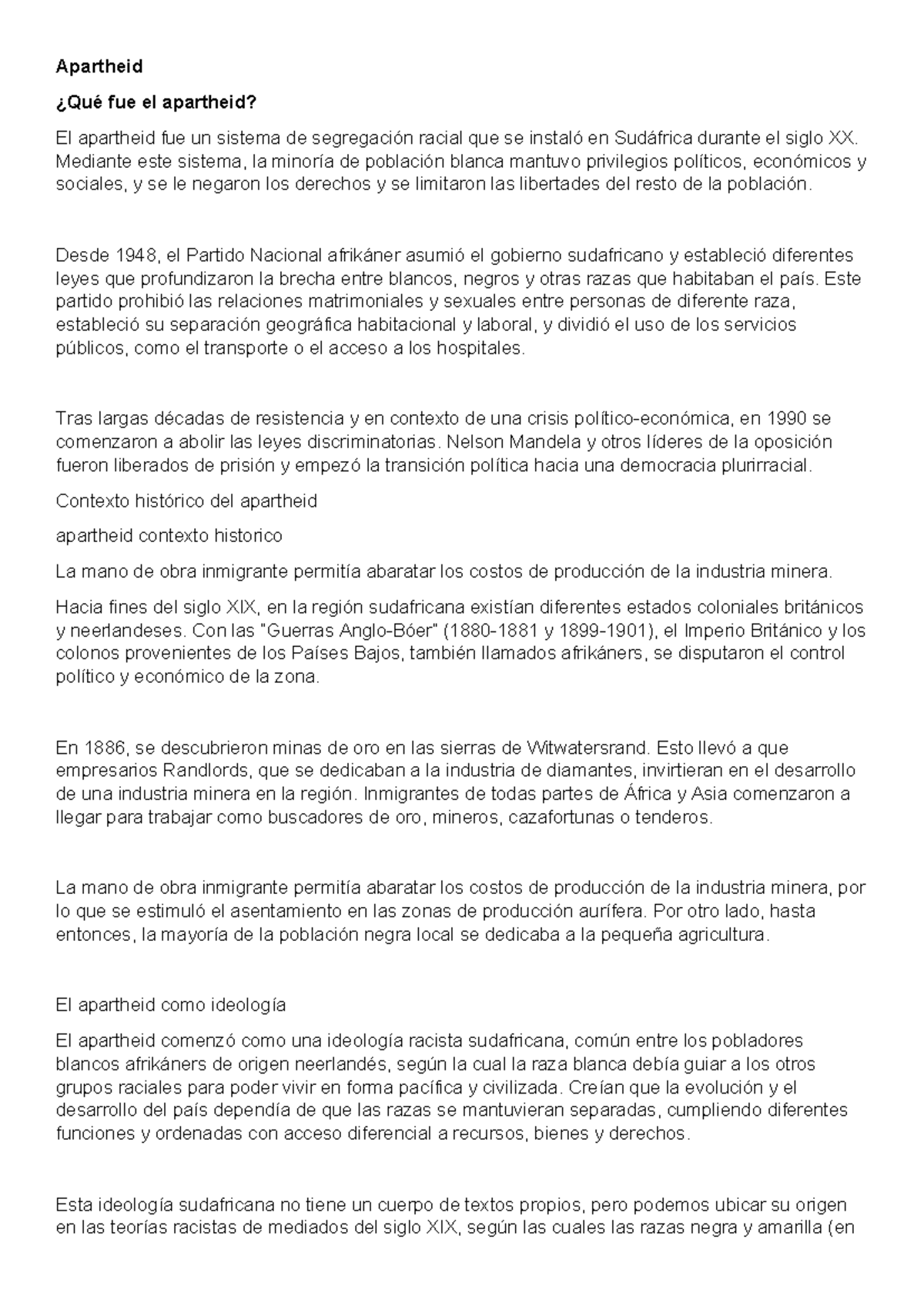 Apartheid - Apartheid ¿Qué fue el apartheid? El apartheid fue un ...