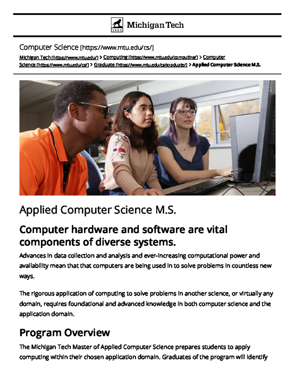 Applied Computer Science MS Advising Michigan Tech - Applied Computer ...