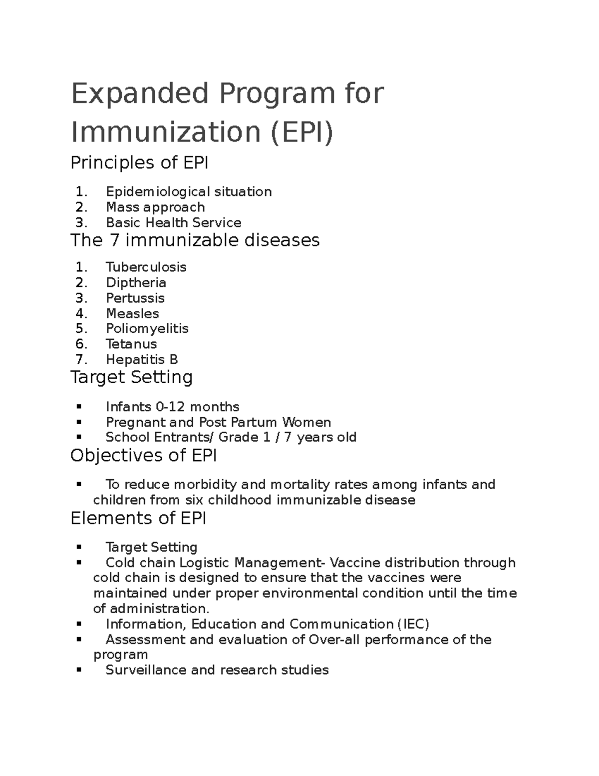 Nursing Notes Expanded Program For Immunization Epi Expanded Program For Immunization Epi
