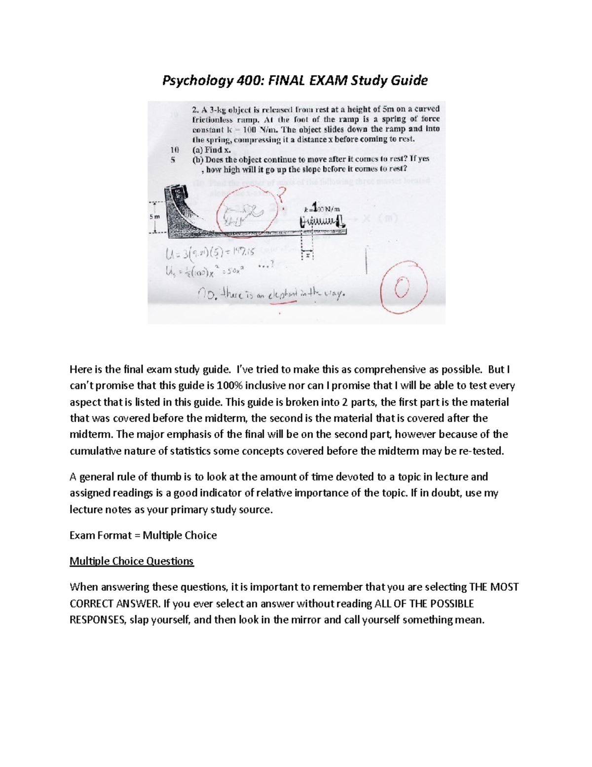 Psychology 400 Final Study Guide - Psychology 400: FINAL EXAM Study Guide Here is the final exam ...