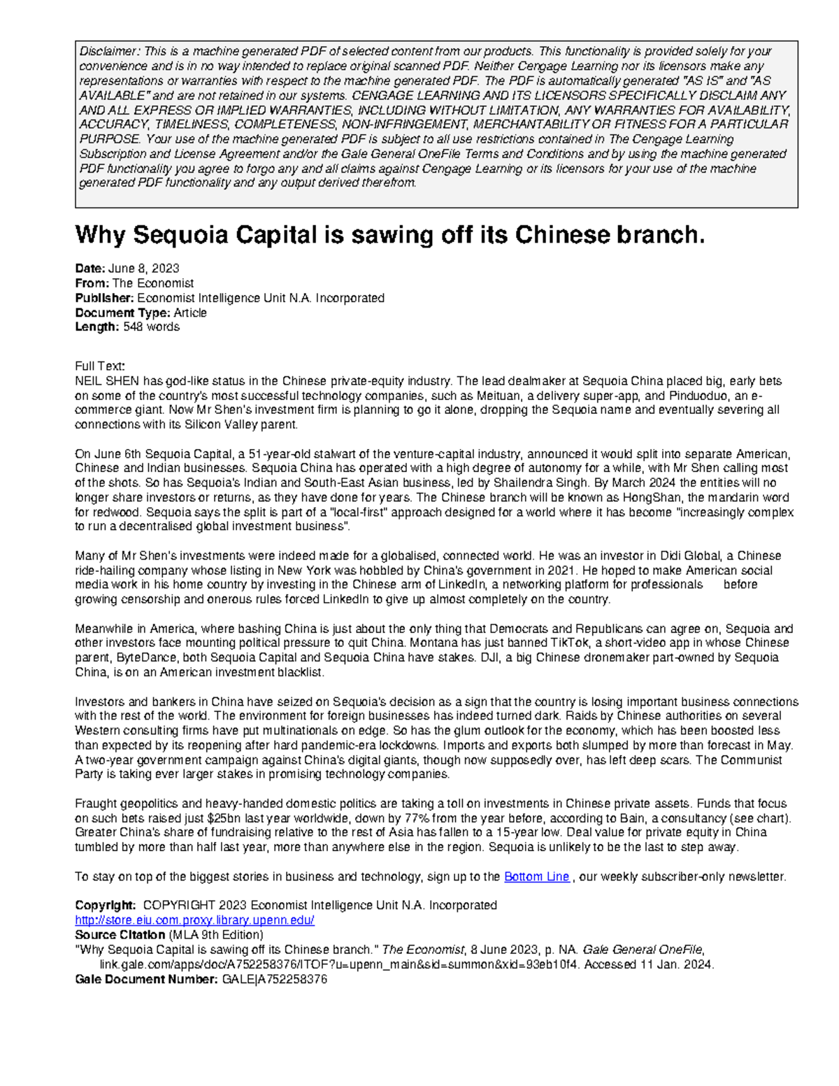 4 Why Sequoia Capital is sawing off its chinese branch Economist - Jun ...