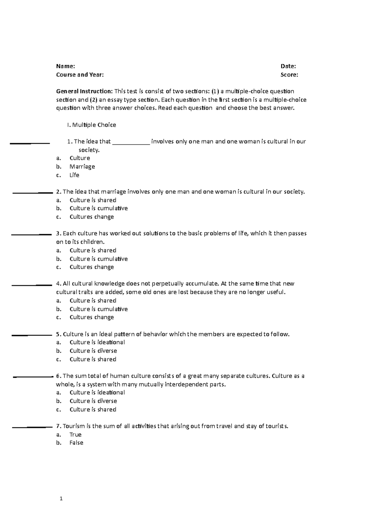 Exam Prelimenary Osc - Prelim Exam - Name: Date: Course and Year: Score ...