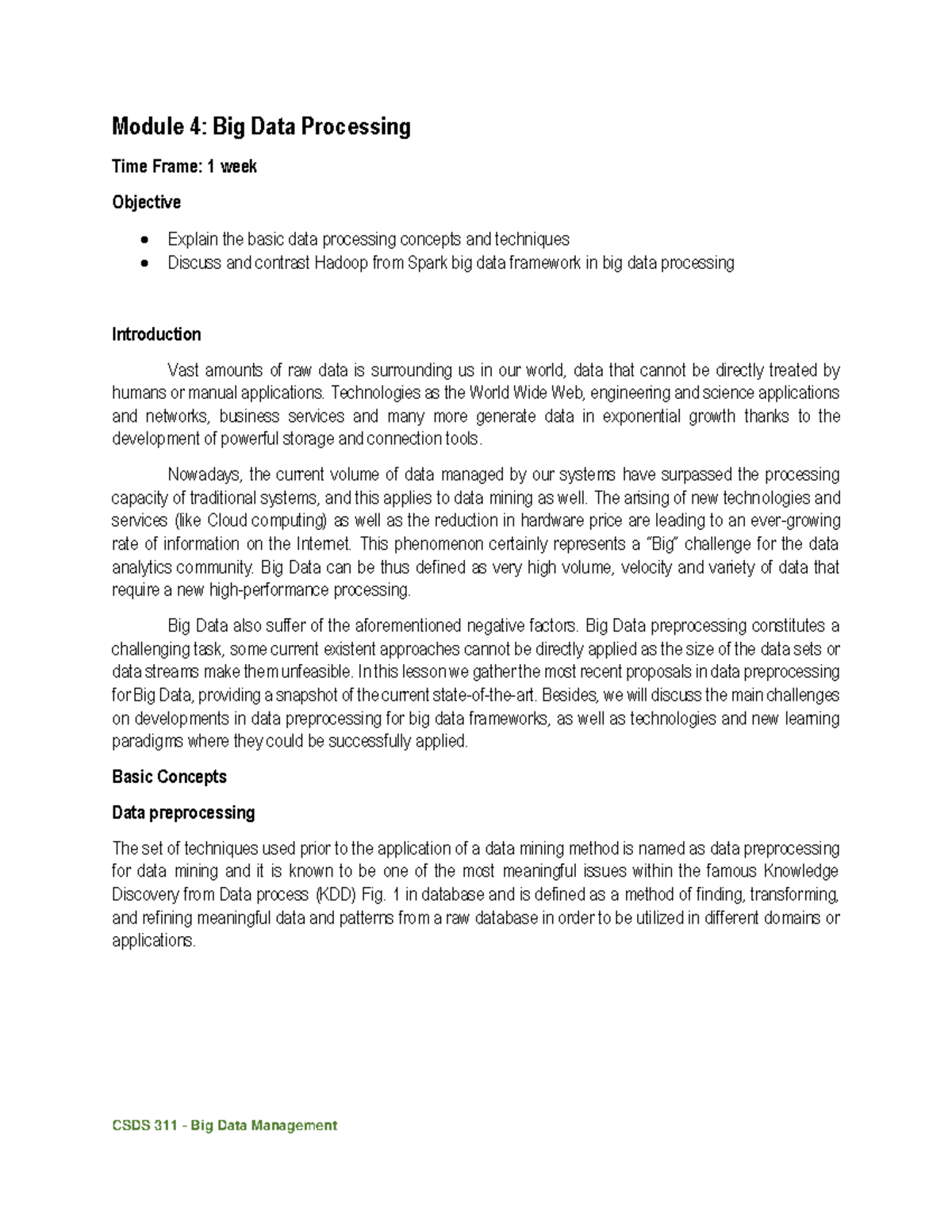 Big Data Processing - Big Data Management Lecture Notes - Module 4: Big ...