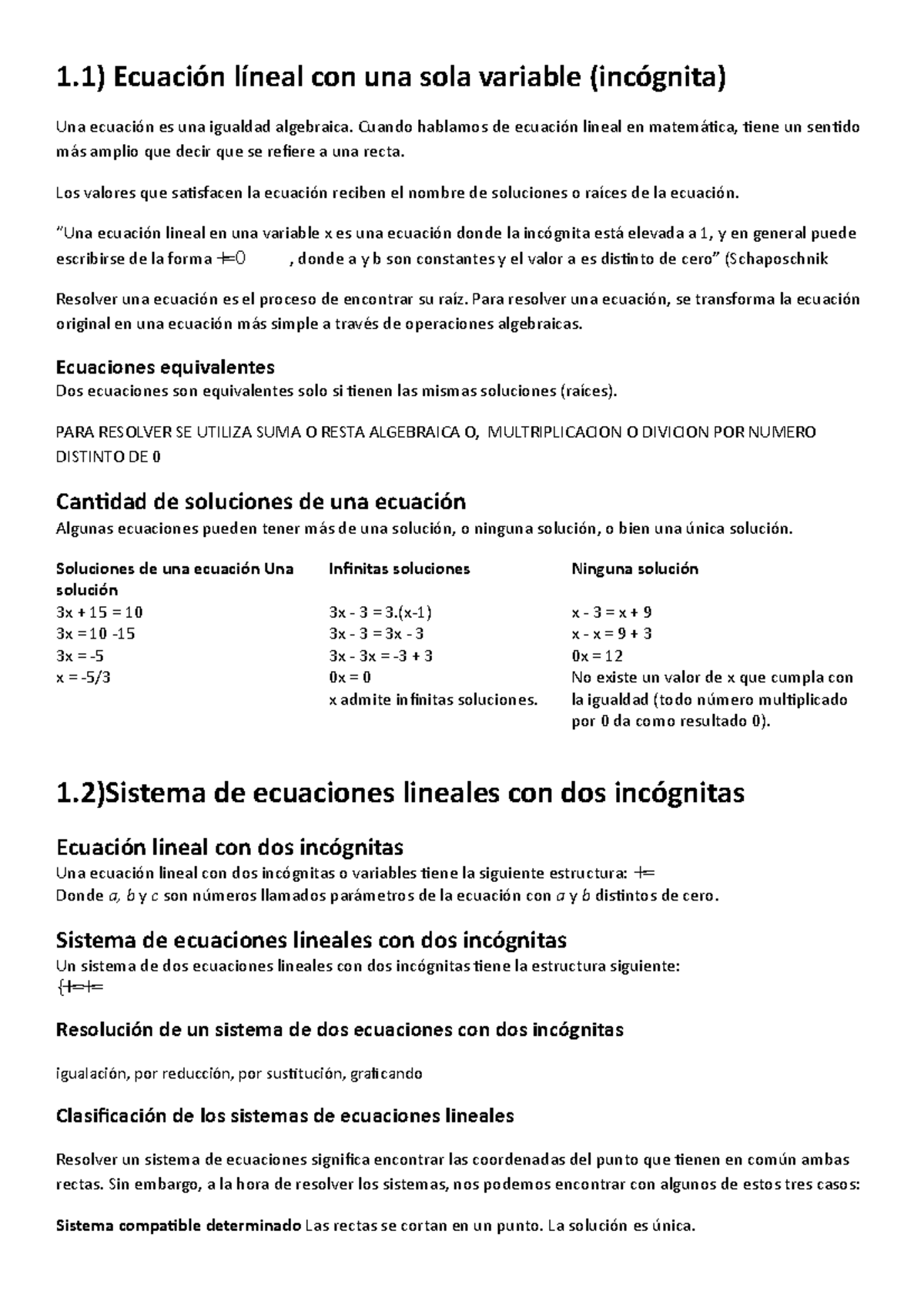 Resumen Algebra MOD 1 y 2 - 1) con una sola variable Una es una ...
