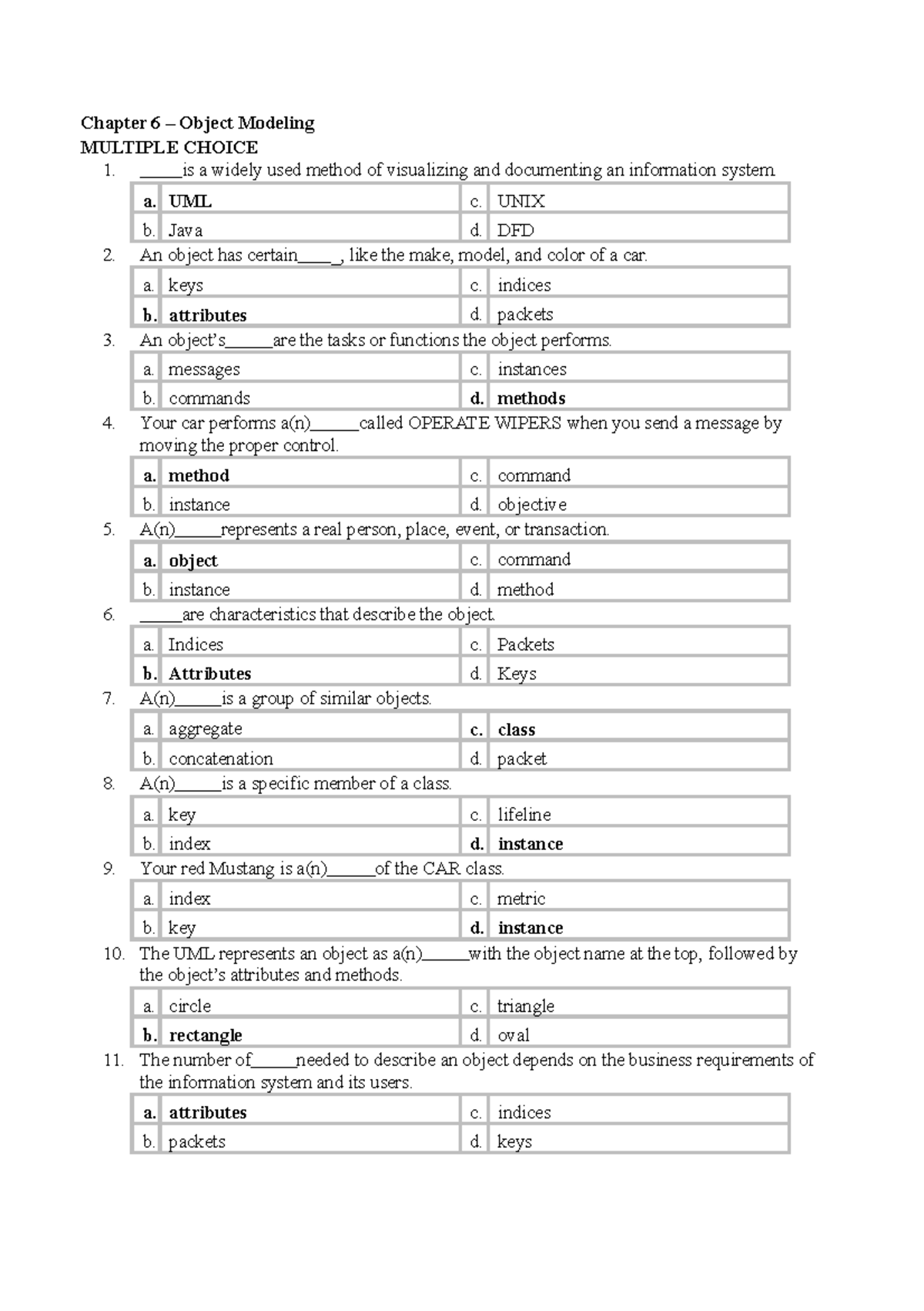 Chapter 6 Object Modeling Multiple Choic-converted - Chapter 6 – Object Modeling MULTIPLE CHOICE ...