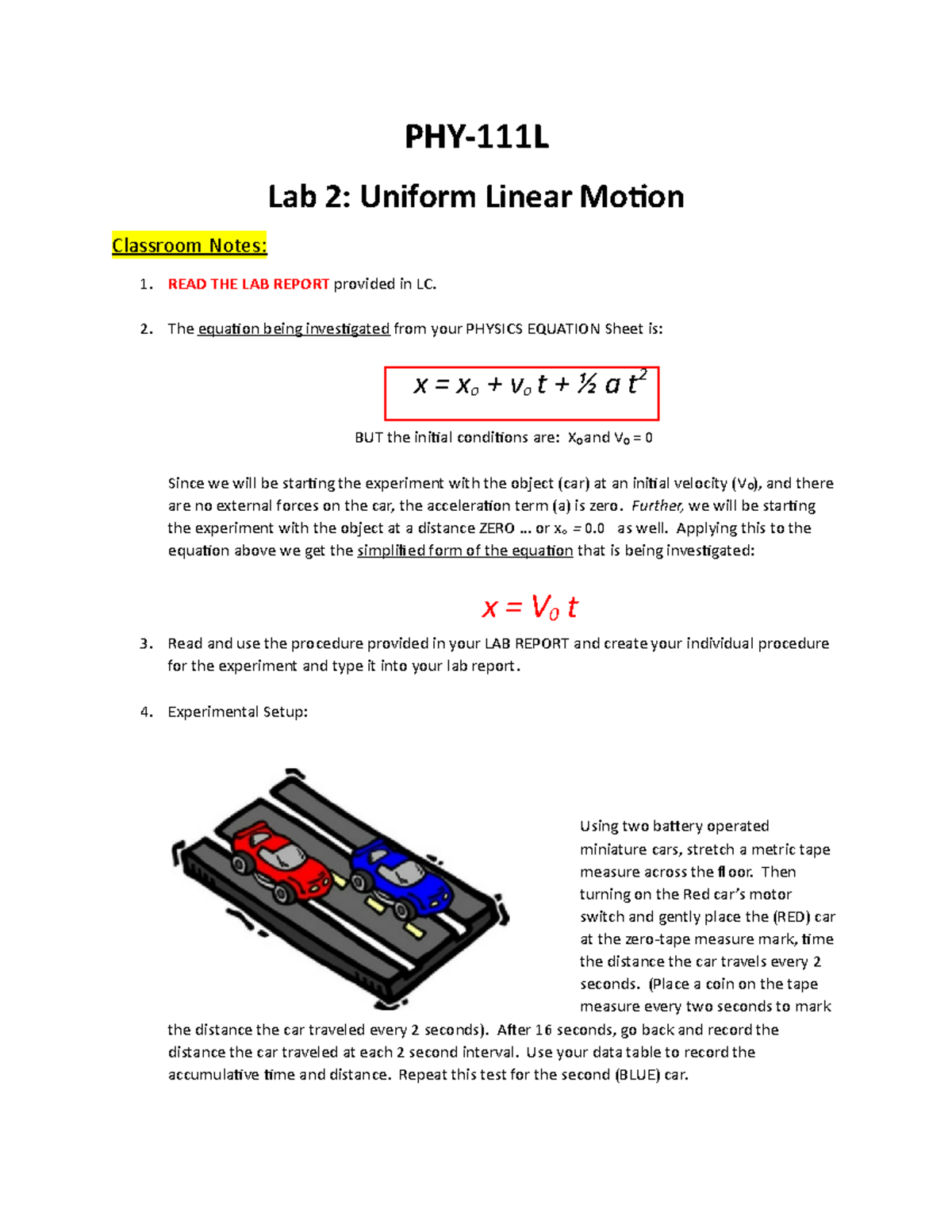 PHY-111L Class Notes - Lab 2 Uniform Motion - PHY-111L Lab 2: Uniform ...