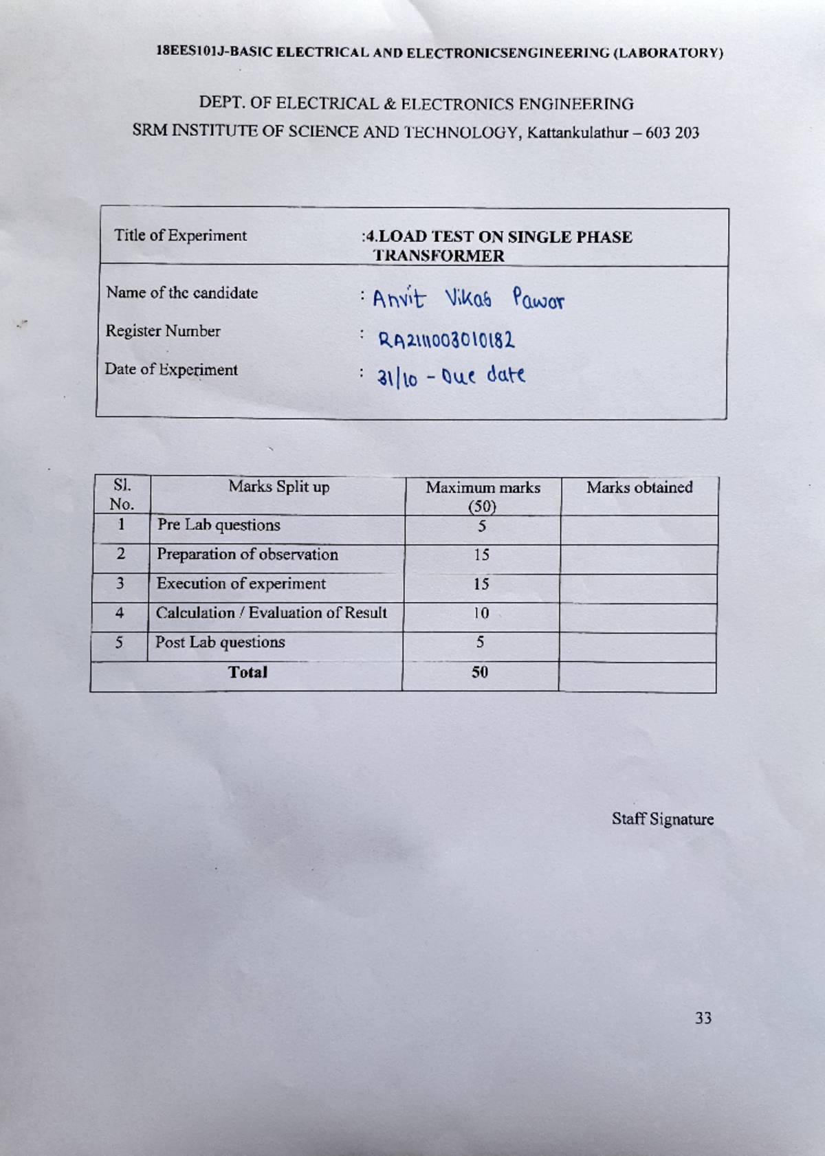 BEEE EXP 4 - Assignment of Basic Electrical and Engineering Experiment Four with all the - - Studocu