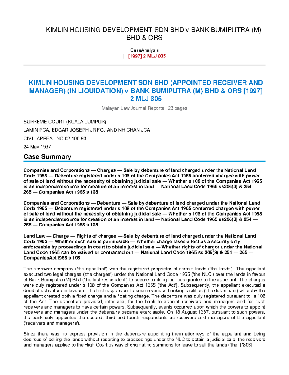 Kimlin Housing Development SDN BHD ( Appointed Receiver - KIMLIN ...