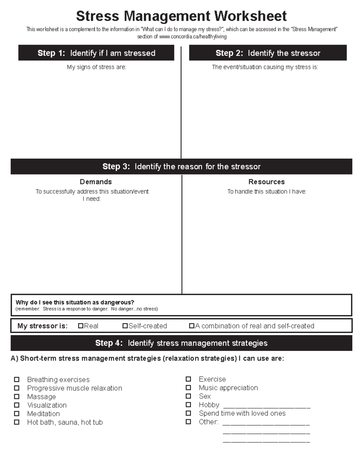 Stress management worksheet - Stress Management Worksheet Step 1 ...
