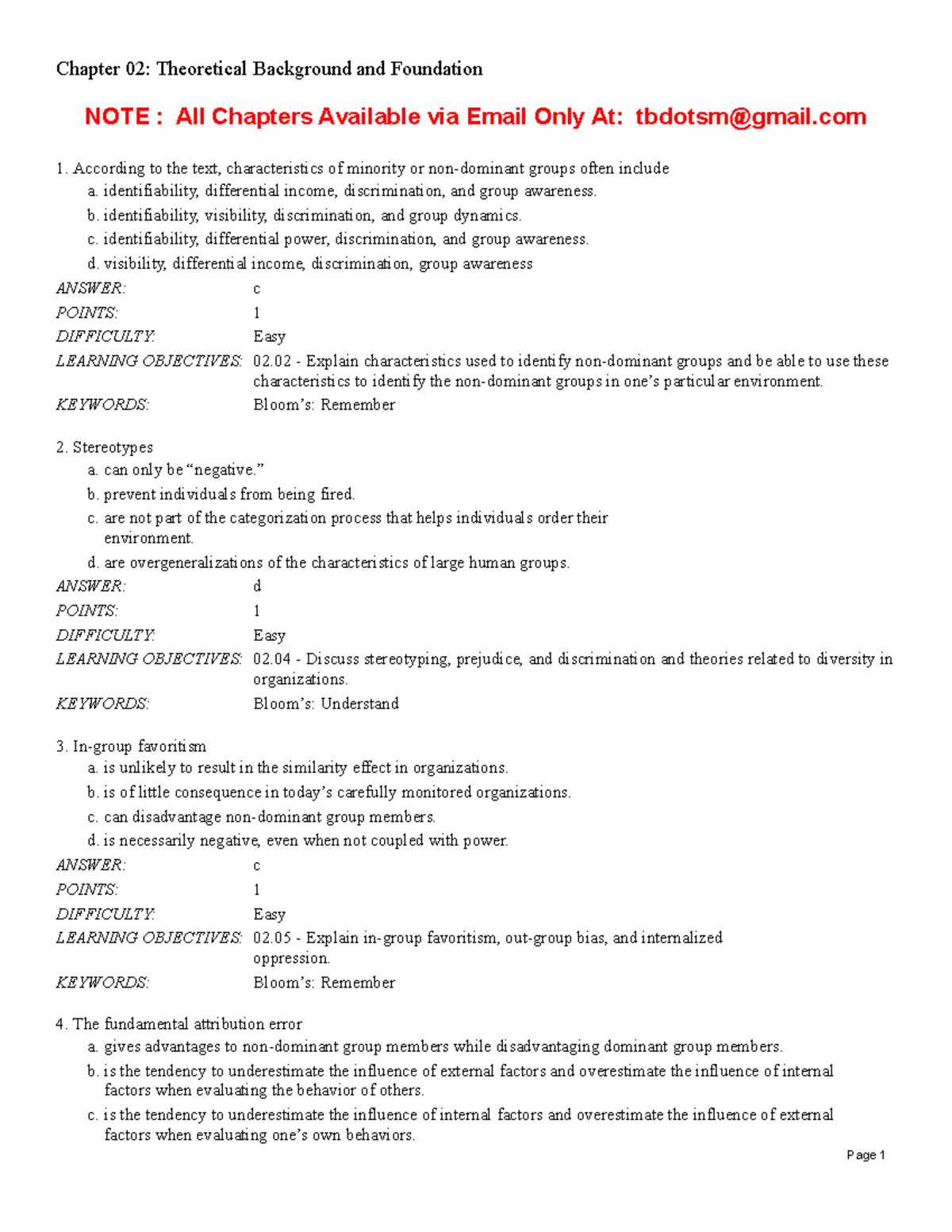 Test Bank and Solutions For Diversity in Organizations 4th Edition By ...