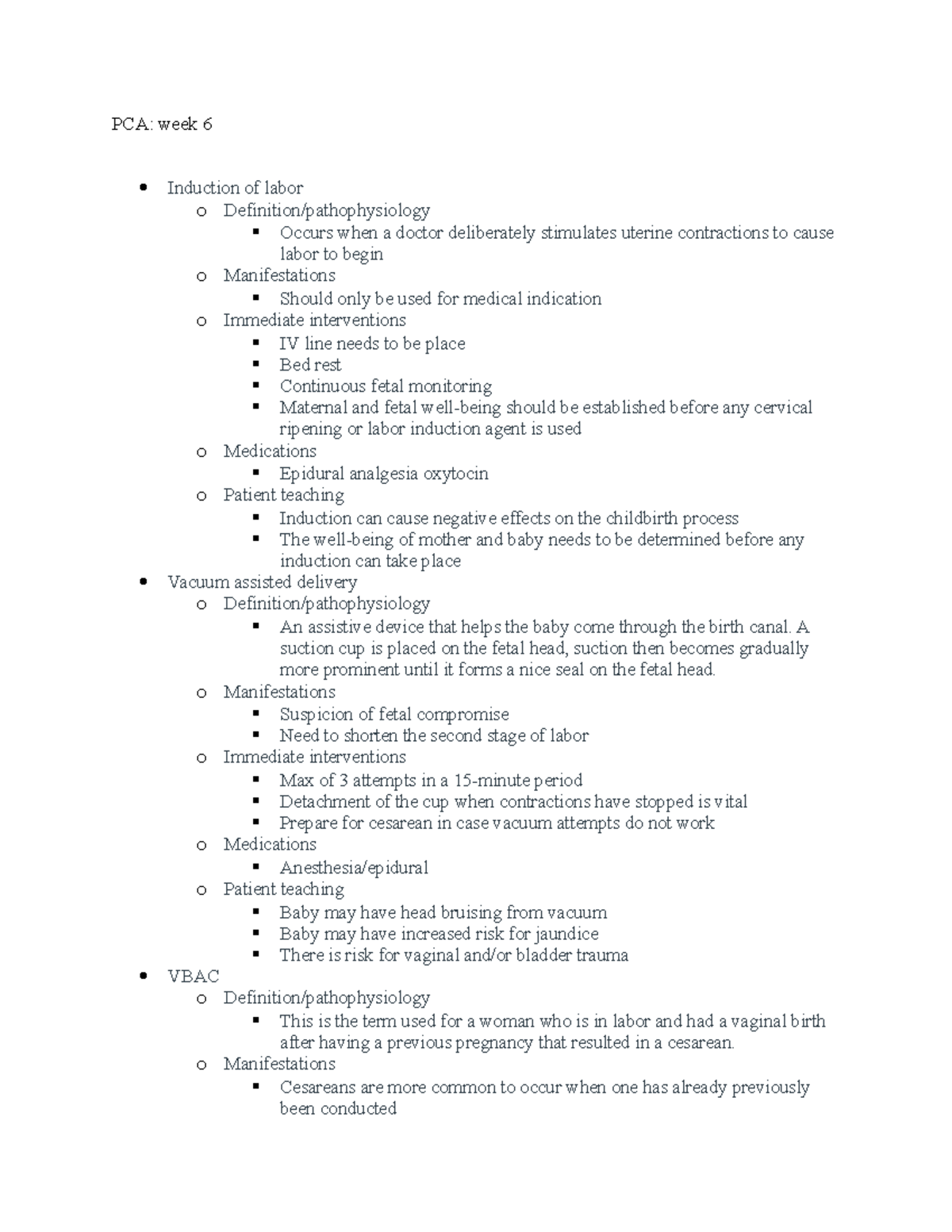 PCA week 6 obstetrics - N306 - WCU - Studocu