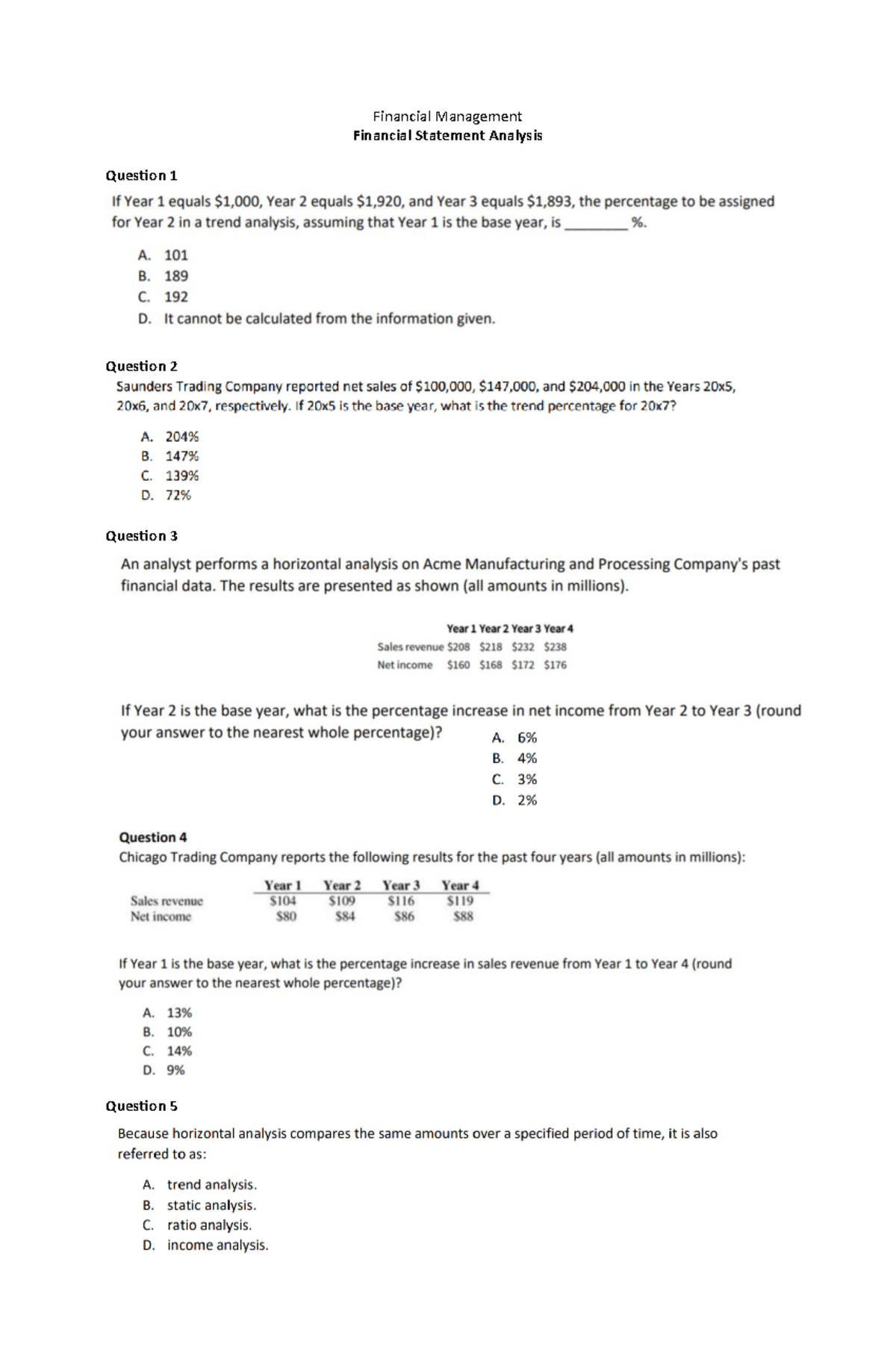 Financial Statement Analysis - BS Accountancy - Financial Management Financial Statement ...