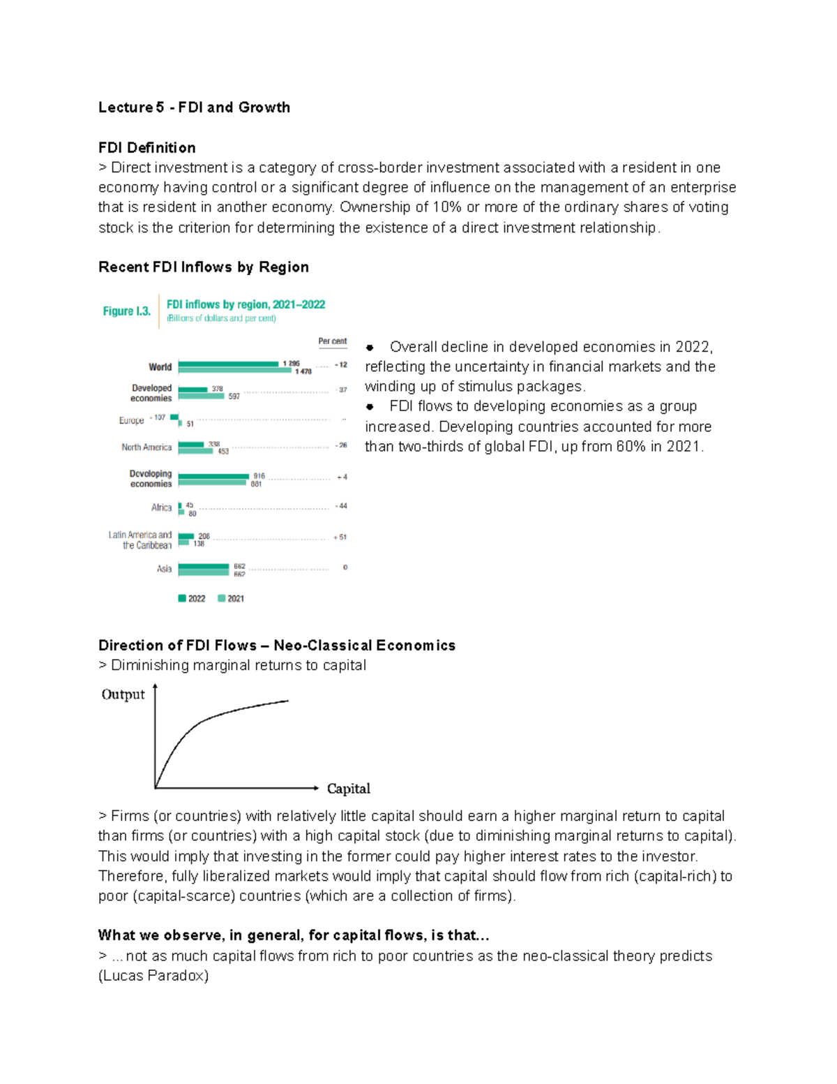 Lecture 5 - Notes - Lecture 5 - FDI and Growth FDI Definition > Direct ...