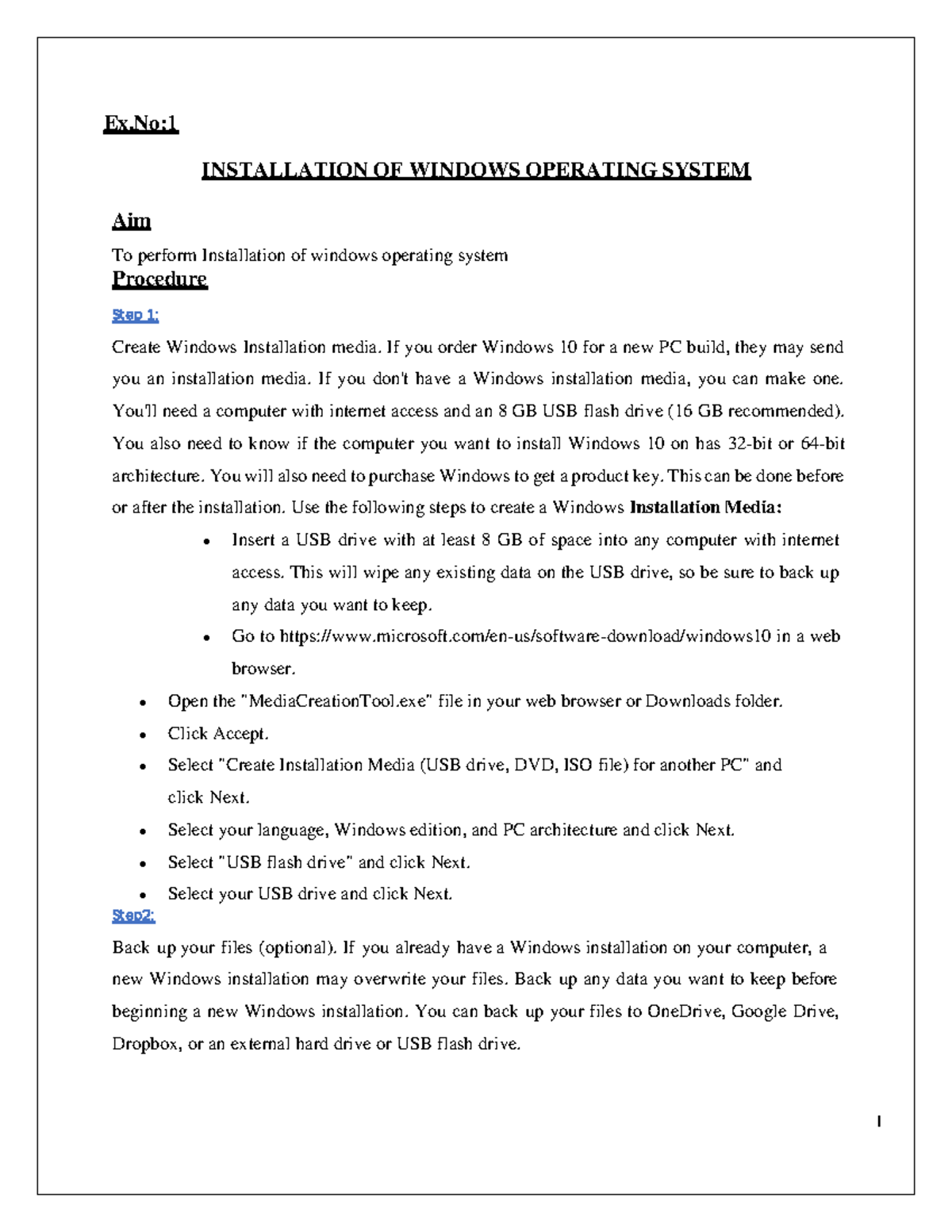 CS3461 - OS LAB Programs - Ex: INSTALLATION OF WINDOWS OPERATING SYSTEM ...