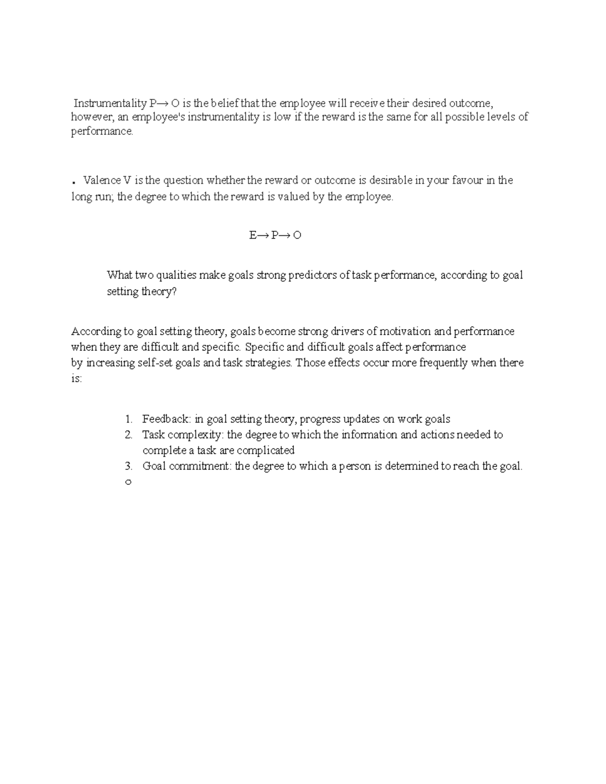 Ob notes 3 - Instrumentality P→ O is the belief that the employee will ...