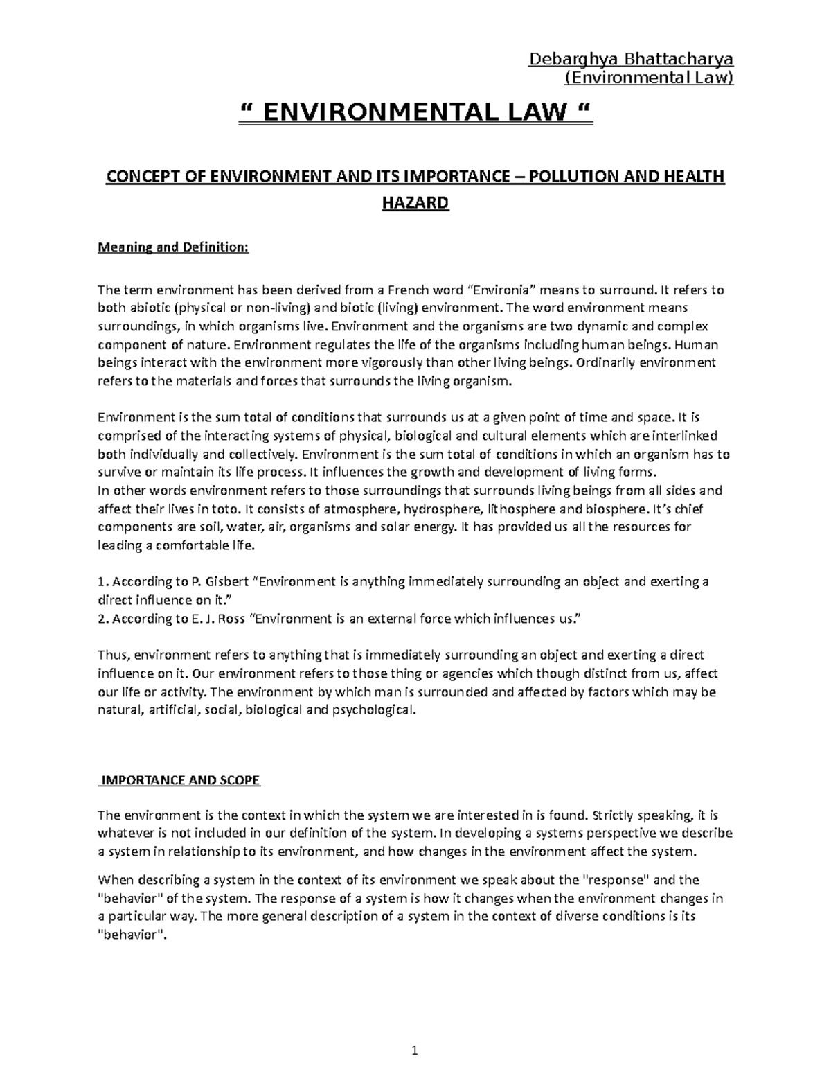 Environmental LAW - (Environmental Law) “ ENVIRONMENTAL LAW “ CONCEPT ...