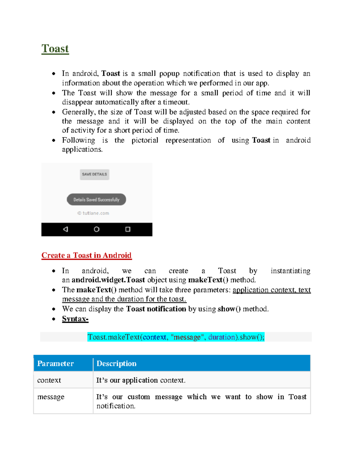 Toast Demo - Toast In android, Toast is a small popup notification that ...