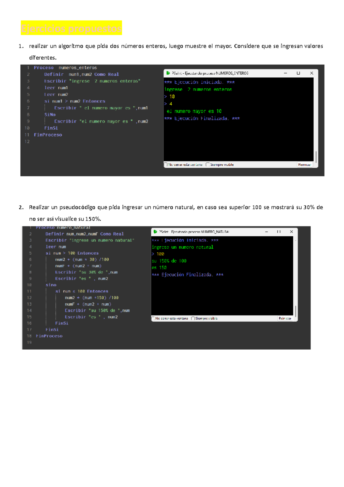Ejercicios propuestos - Ejercicios propuestos realizar un algoritmo que pida dos números enteros ...
