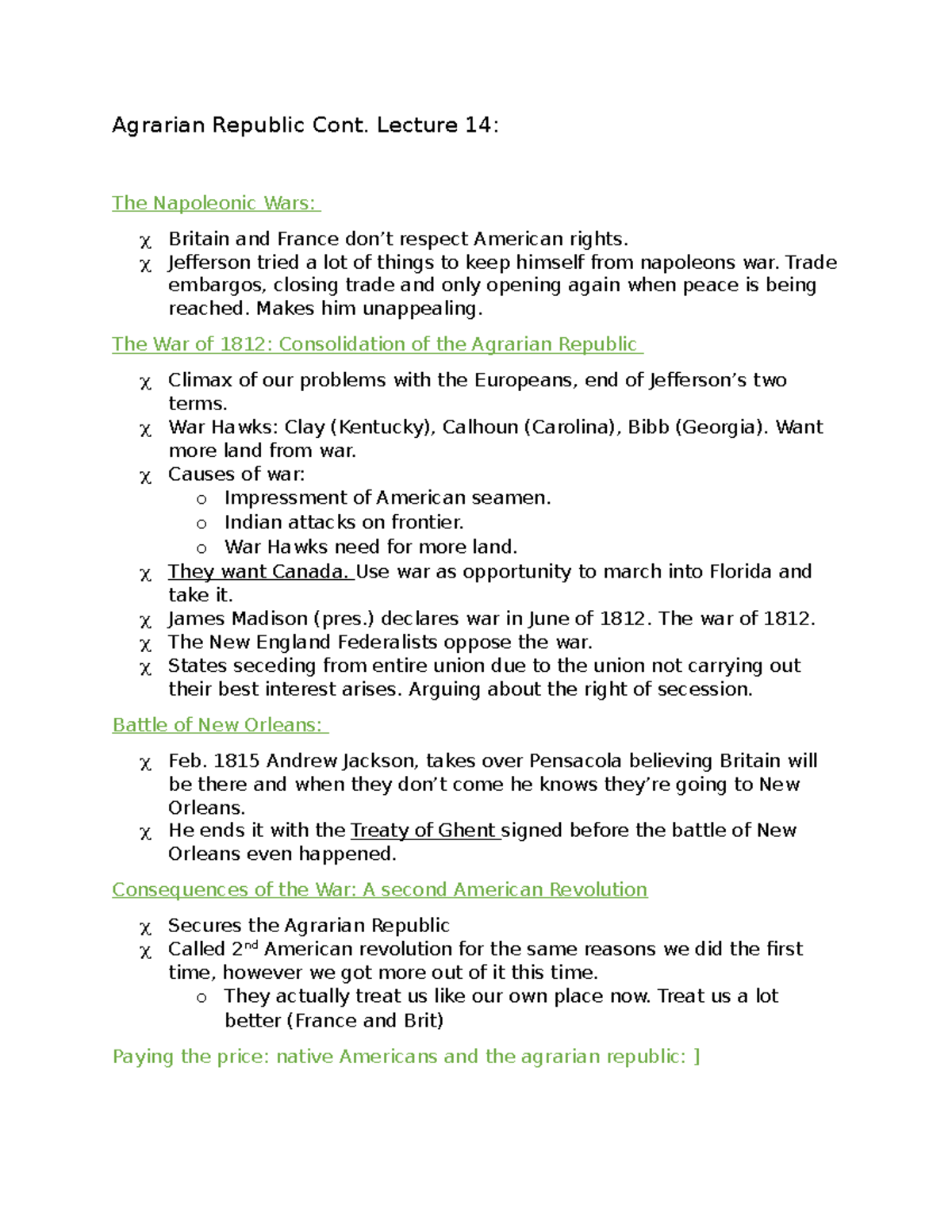 Lecture 14 p2 oct. 12th - Part two Argarian Republic Notes from World ...