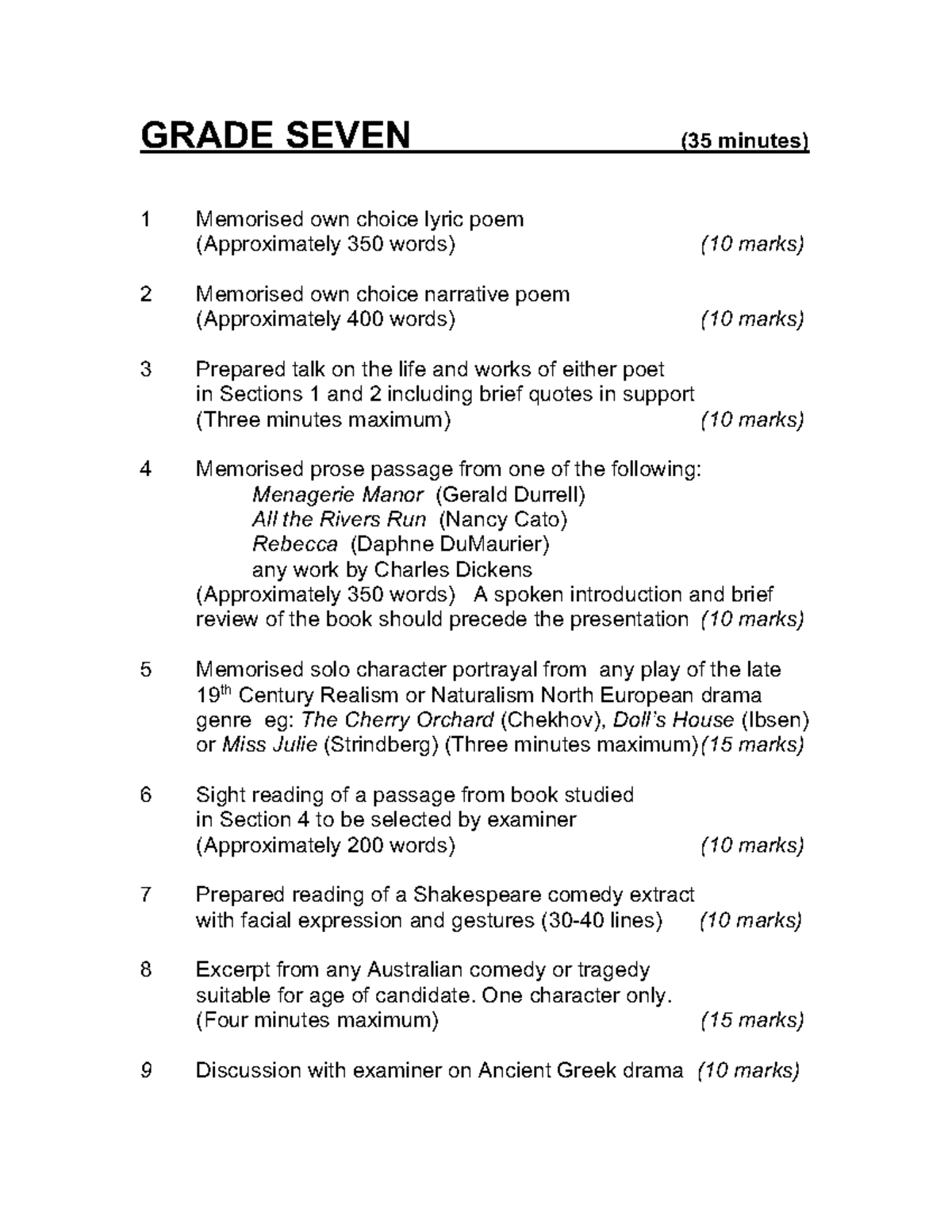 Grade 7 - vhf∂Ω†je - GRADE SEVEN (35 minutes) 1 Memorised own choice ...