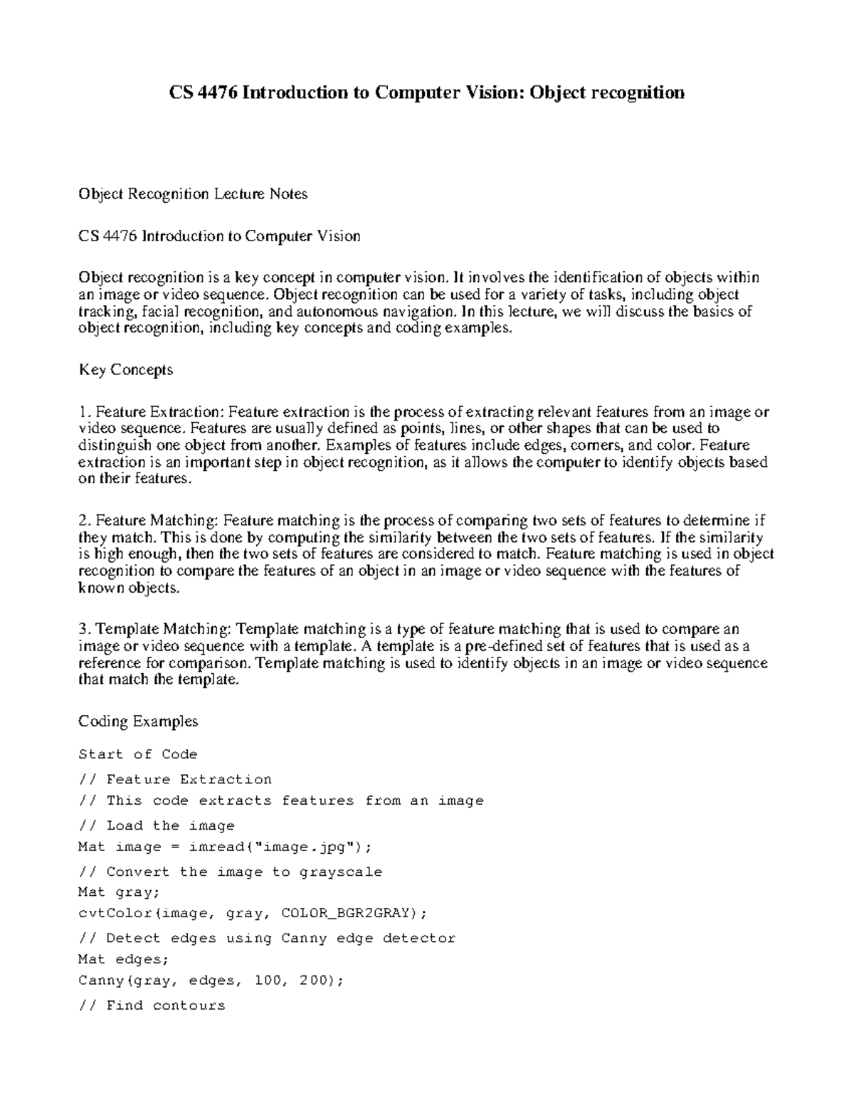 CS 4476 Introduction to Computer Vision - Object recognition - It involves the identification of ...