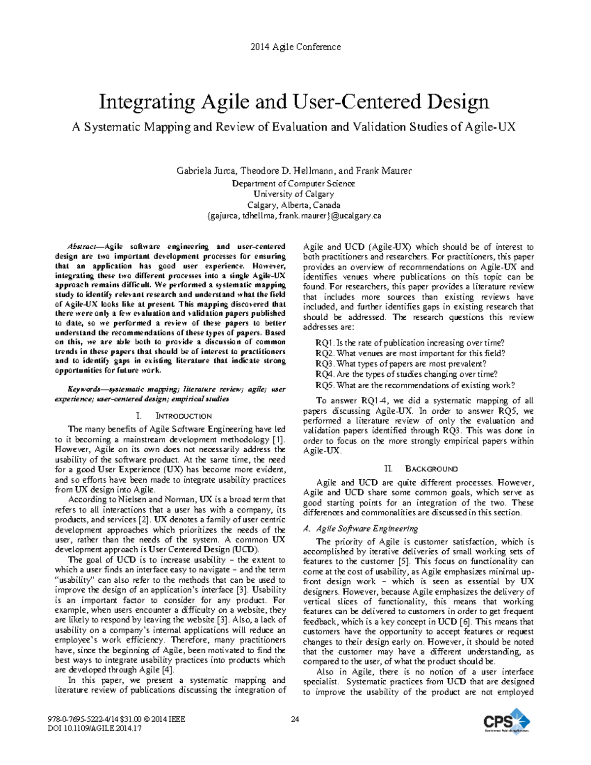 Agile UCD - Integrating Agile and User-Centered Design A Systematic Mapping and Review of ...