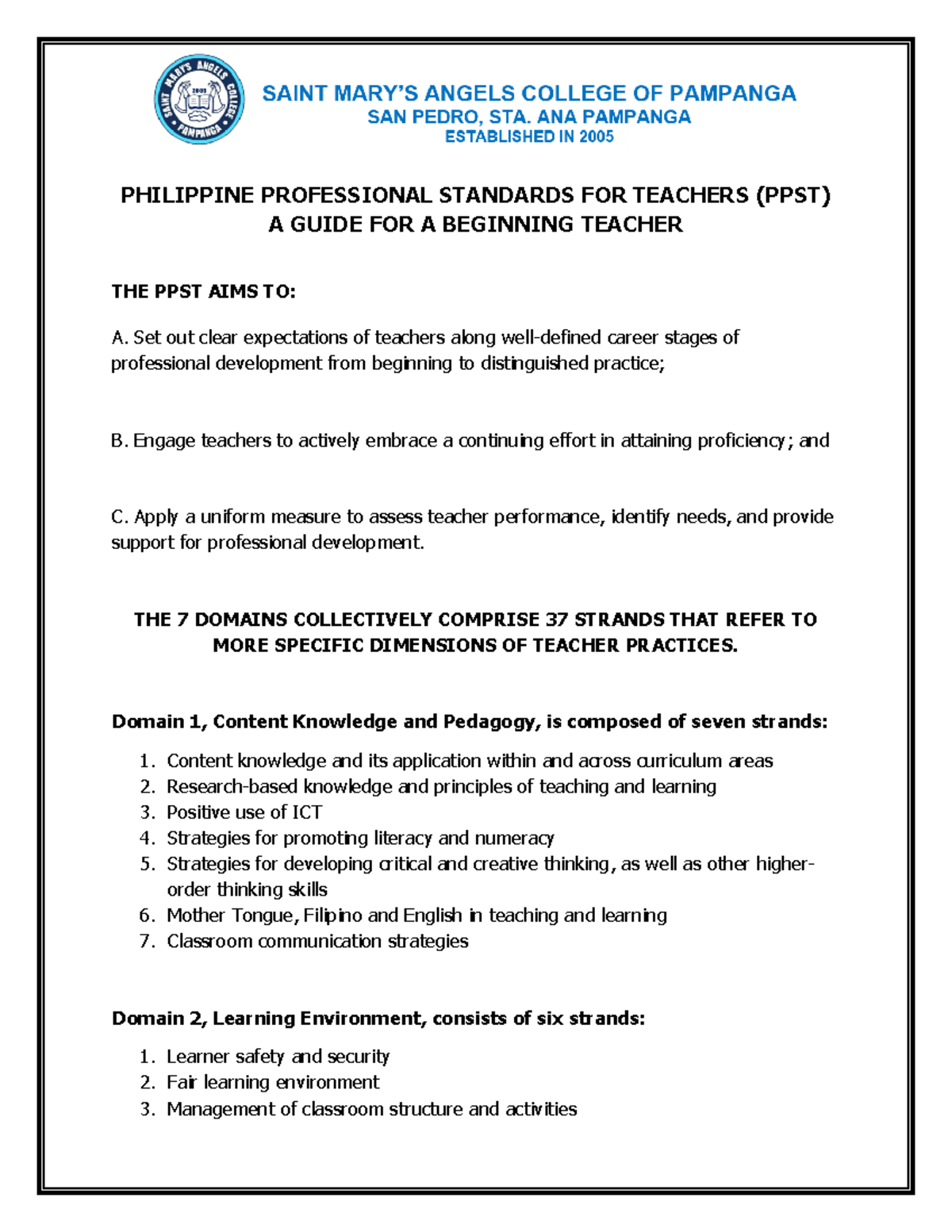 Philippine Professional Standards FOR Teachers - PHILIPPINE PROFESSIONAL STANDARDS FOR TEACHERS ...