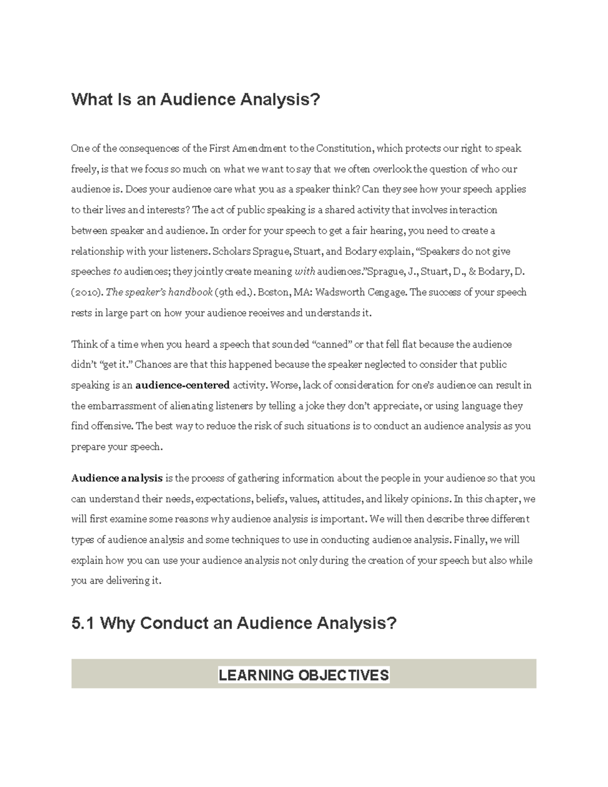 Chapter 5 Audience Analysis - What Is an Audience Analysis? One of the ...