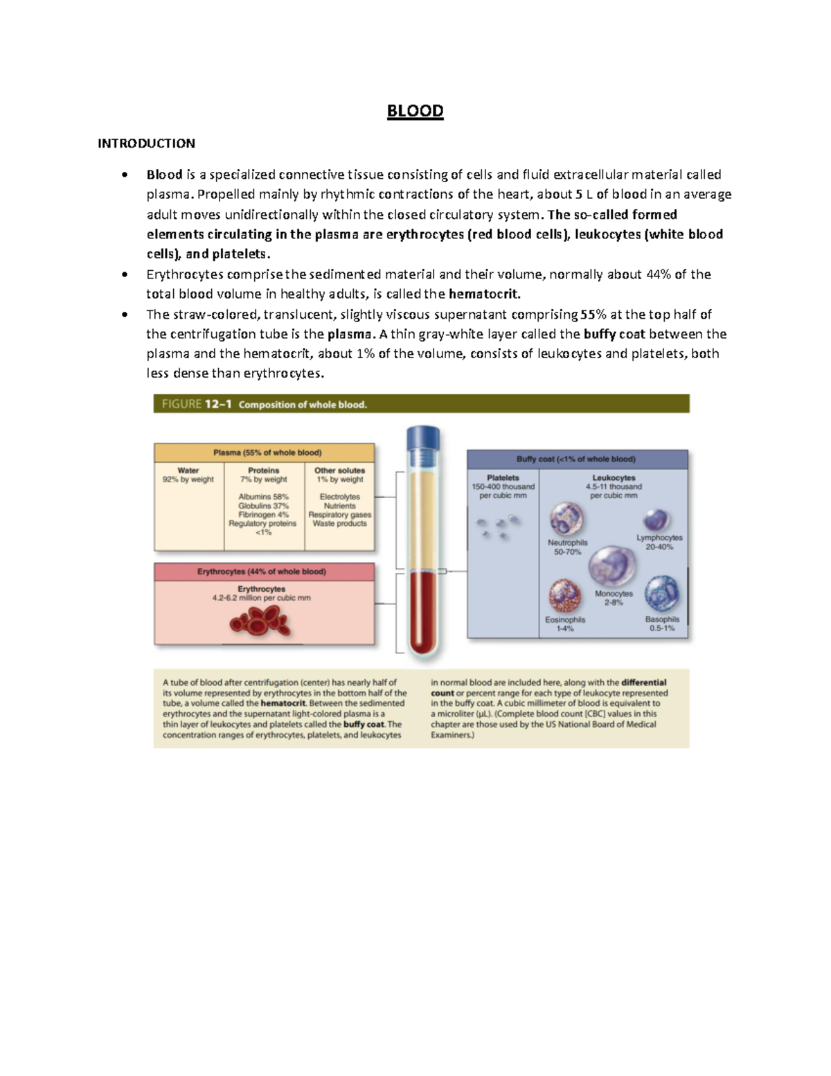 Blood - ..... - BLOOD INTRODUCTION Blood is a specialized connective ...