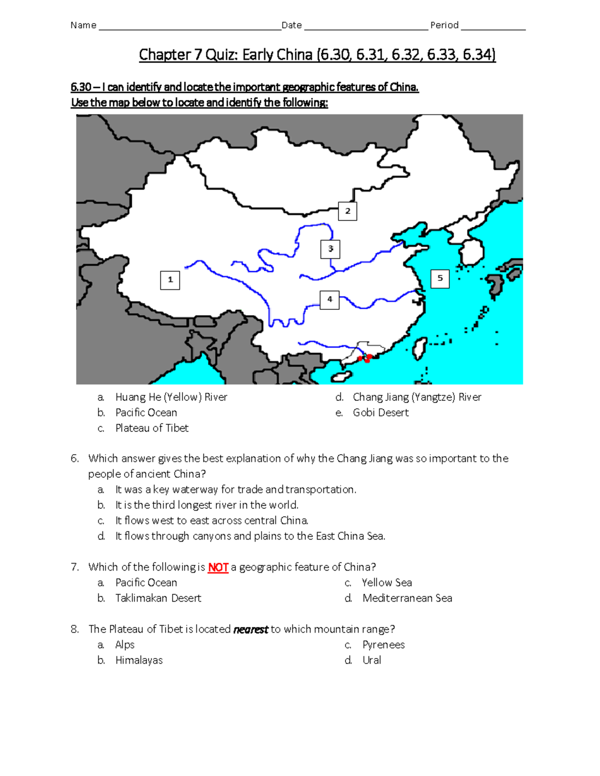 China quiz 6 - Quiz - Name __________________________________Date