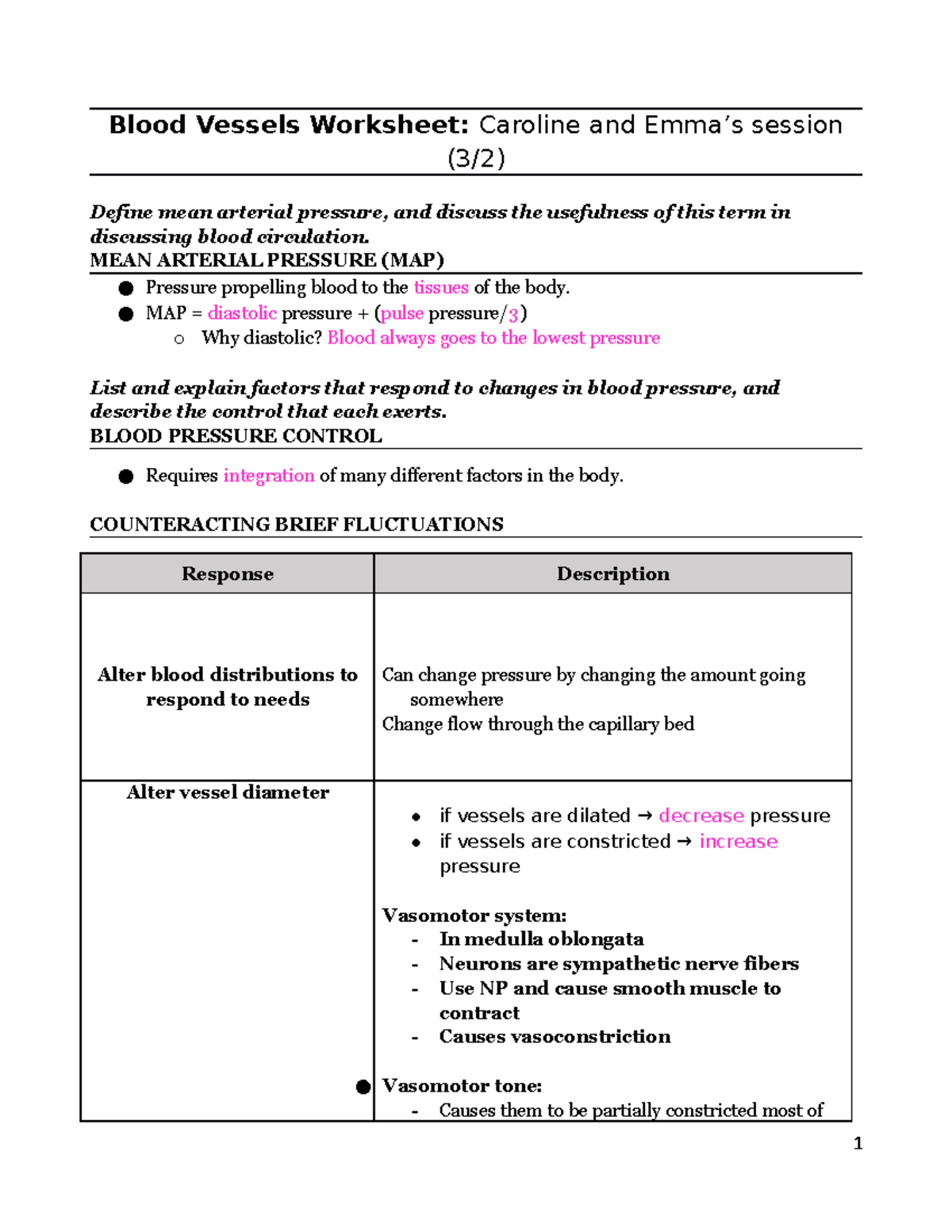 Blood Vessels Worksheet II + Circulatory-1 - Blood Vessels Worksheet ...