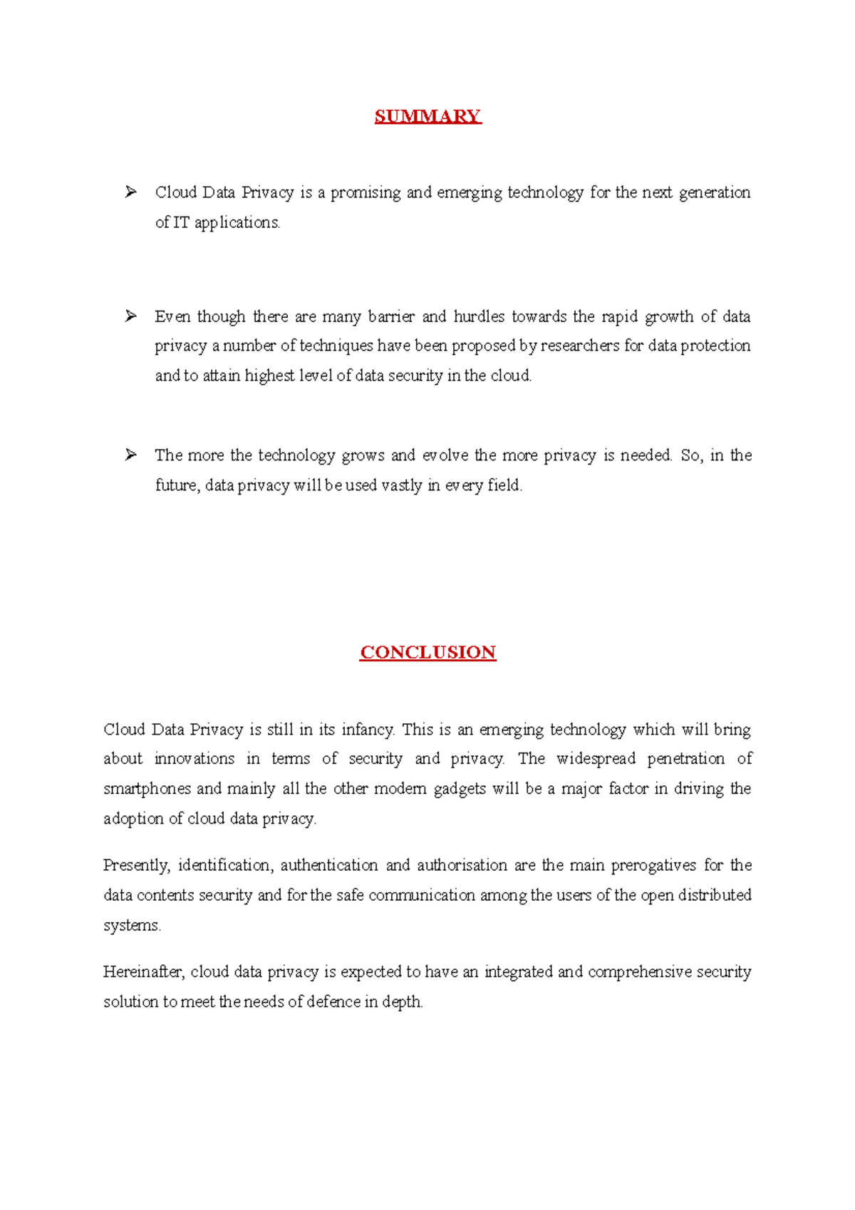 Cloud Data Privacy Summary & Conclusion - SUMMARY Cloud Data Privacy is ...