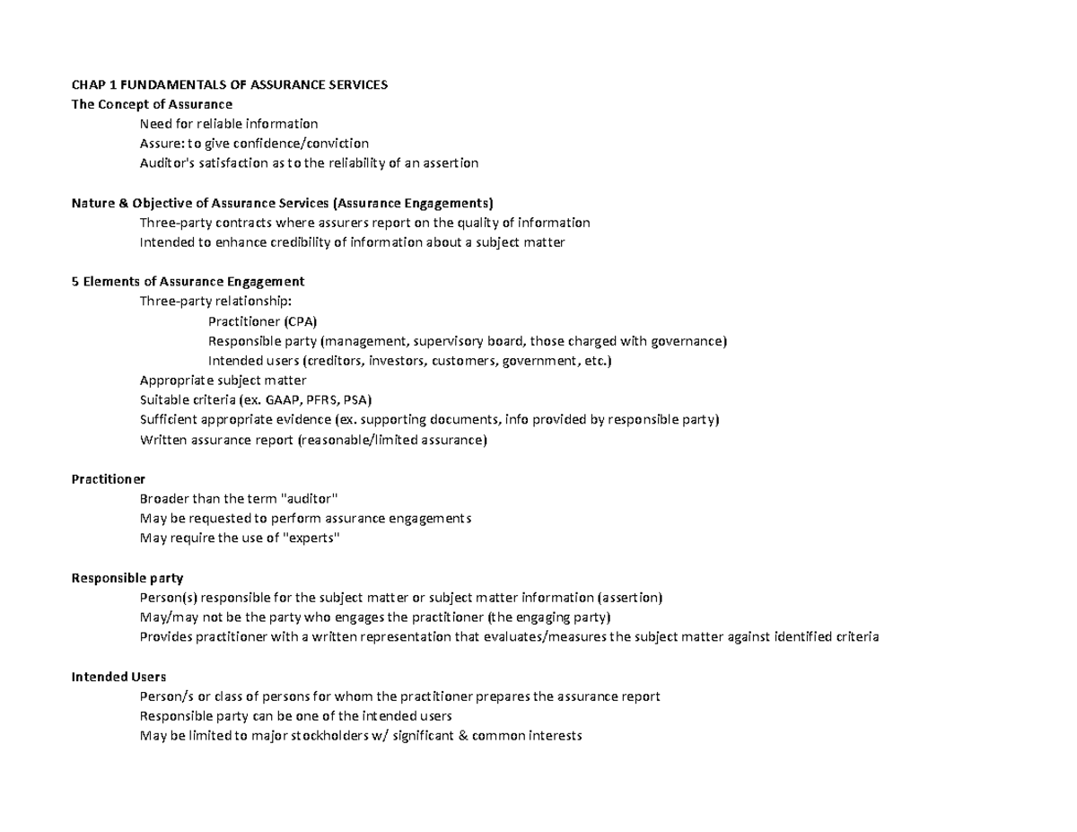 Fundamentals Of Assurance Services Chap 1 Fundamentals Of Assurance Services The Concept Of
