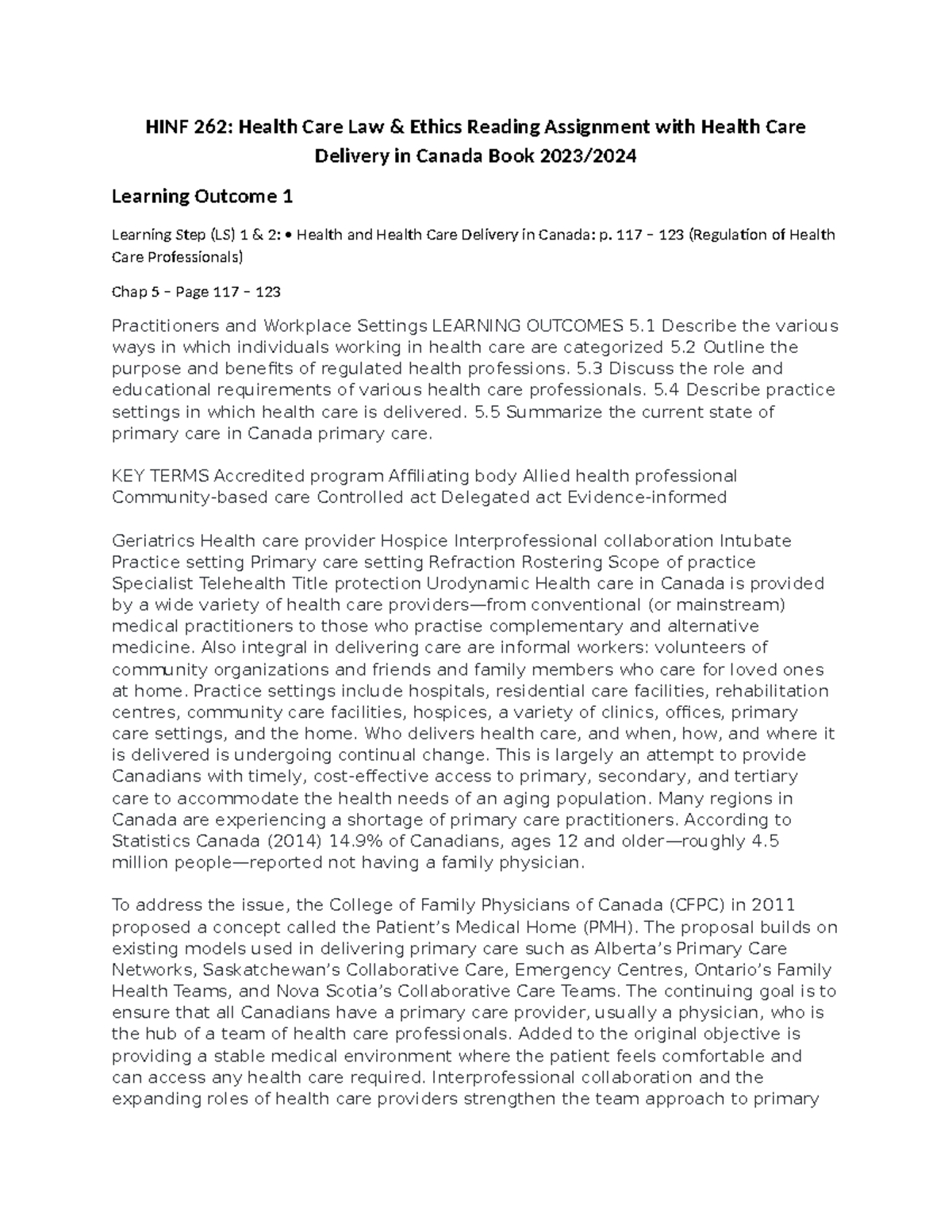 HINF 262 - lecture notes - HINF 262: Health Care Law & Ethics Reading ...