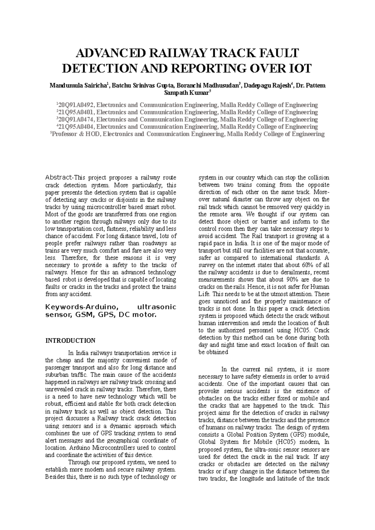 Advanced Railway Track Fault Detection And Reporting Over Iot