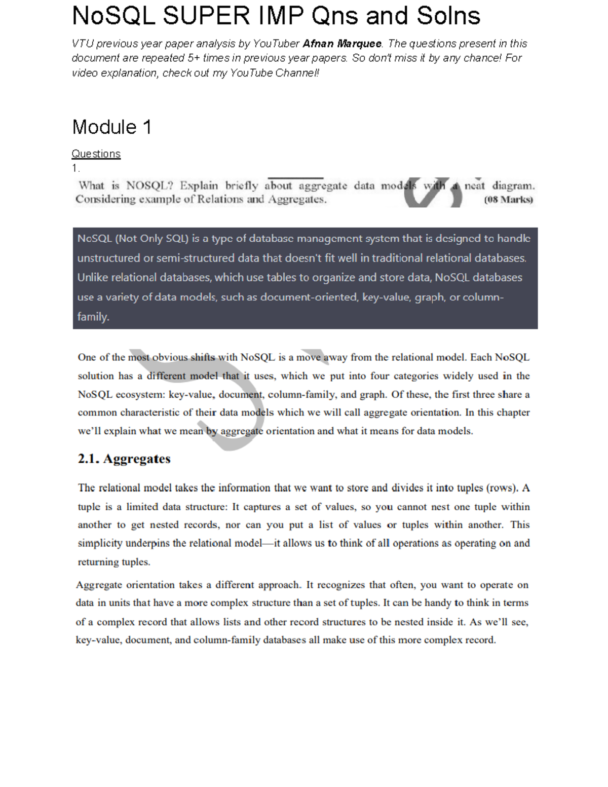 No SQL Super IMP - YOU CAN USE THIS TO PREPARE - NoSQL SUPER IMP Qns ...