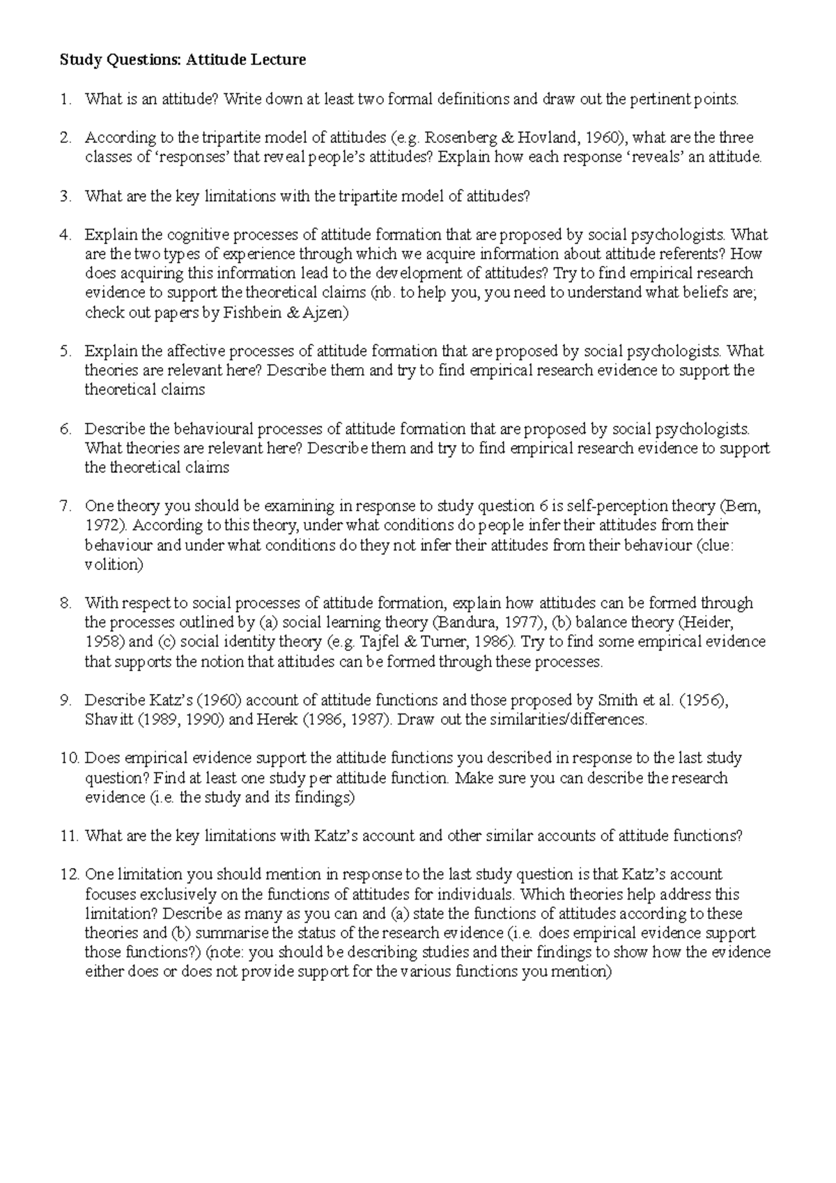 1. Attitude Lecture Study Questions - Study Questions: Attitude Lecture ...