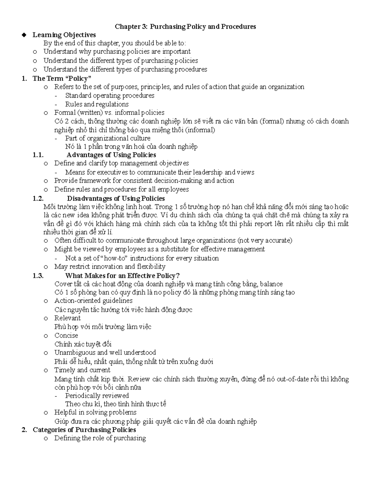 Chap 3 - Purchasing Management - Chapter 3: Purchasing Policy and ...