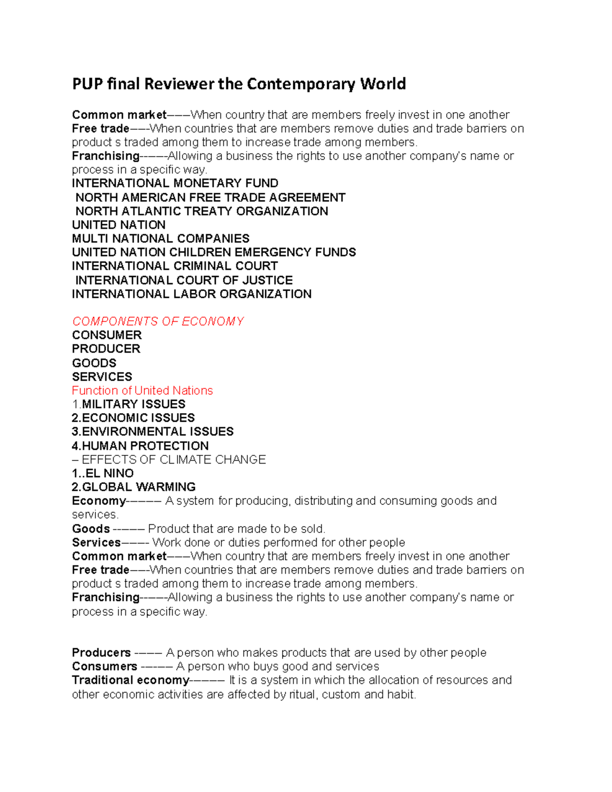 Contemporary World Short Reviewer for - PUP final Reviewer the ...