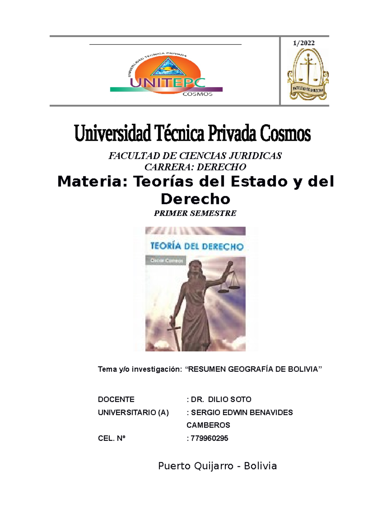 Trabajo DR. Dilio Sergio Benavides - 1/ FACULTAD DE CIENCIAS JURIDICAS ...